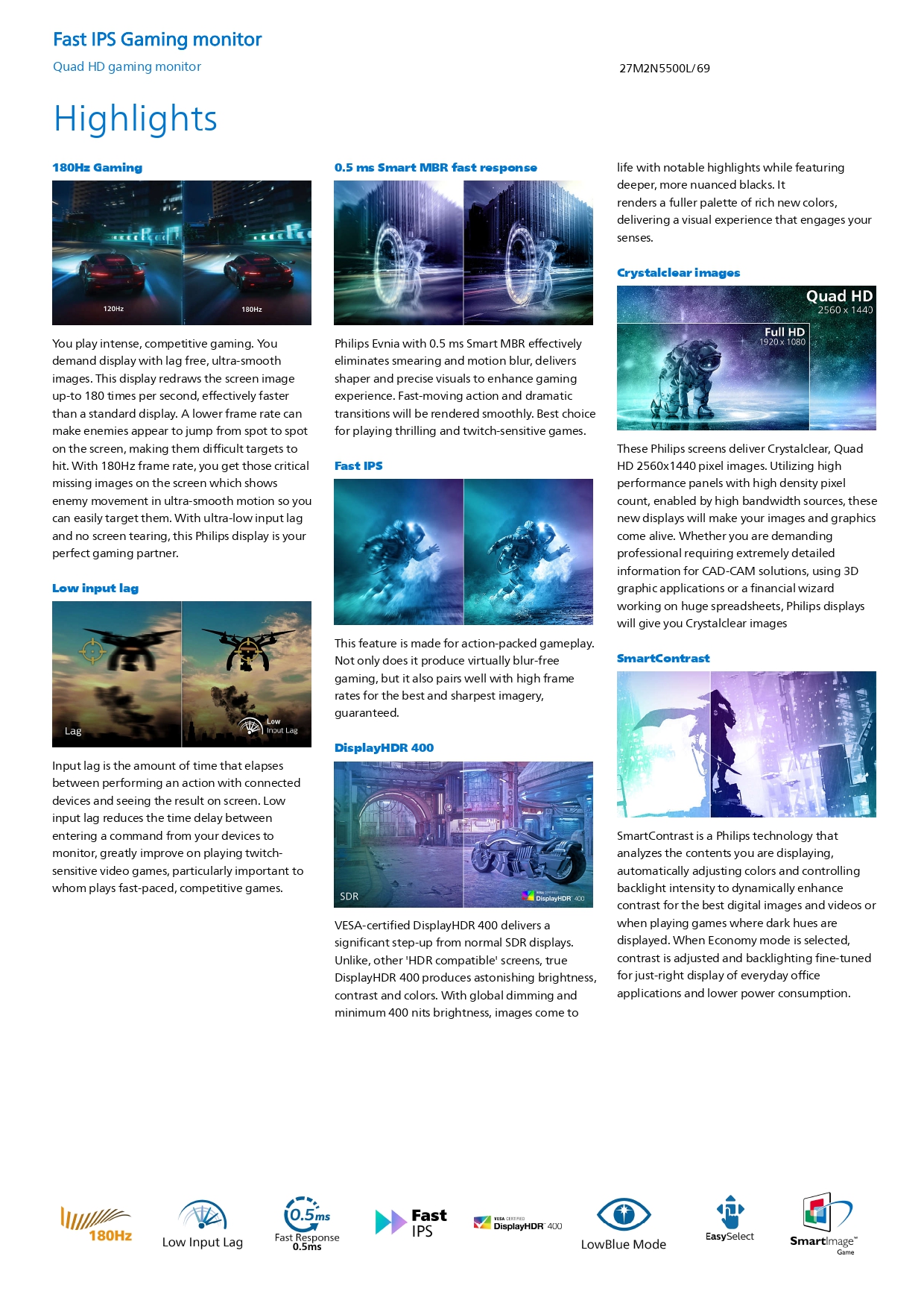 PHILIPS 27" 27M2N5500L QUAD HD (2560x1440 @180HZ) EVNIA FAST IPS LCD ...