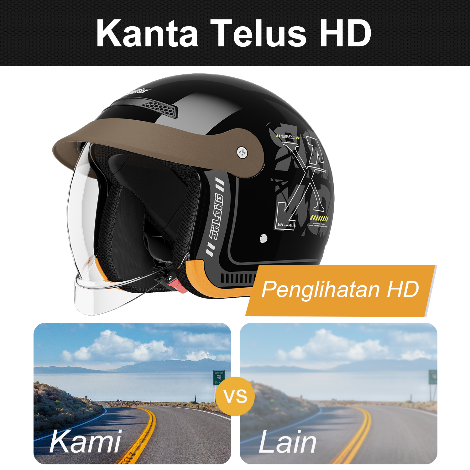 Helmet Retro Masontex Separuh Kepala, Visor Hitam Anti Silau, Telinga ...