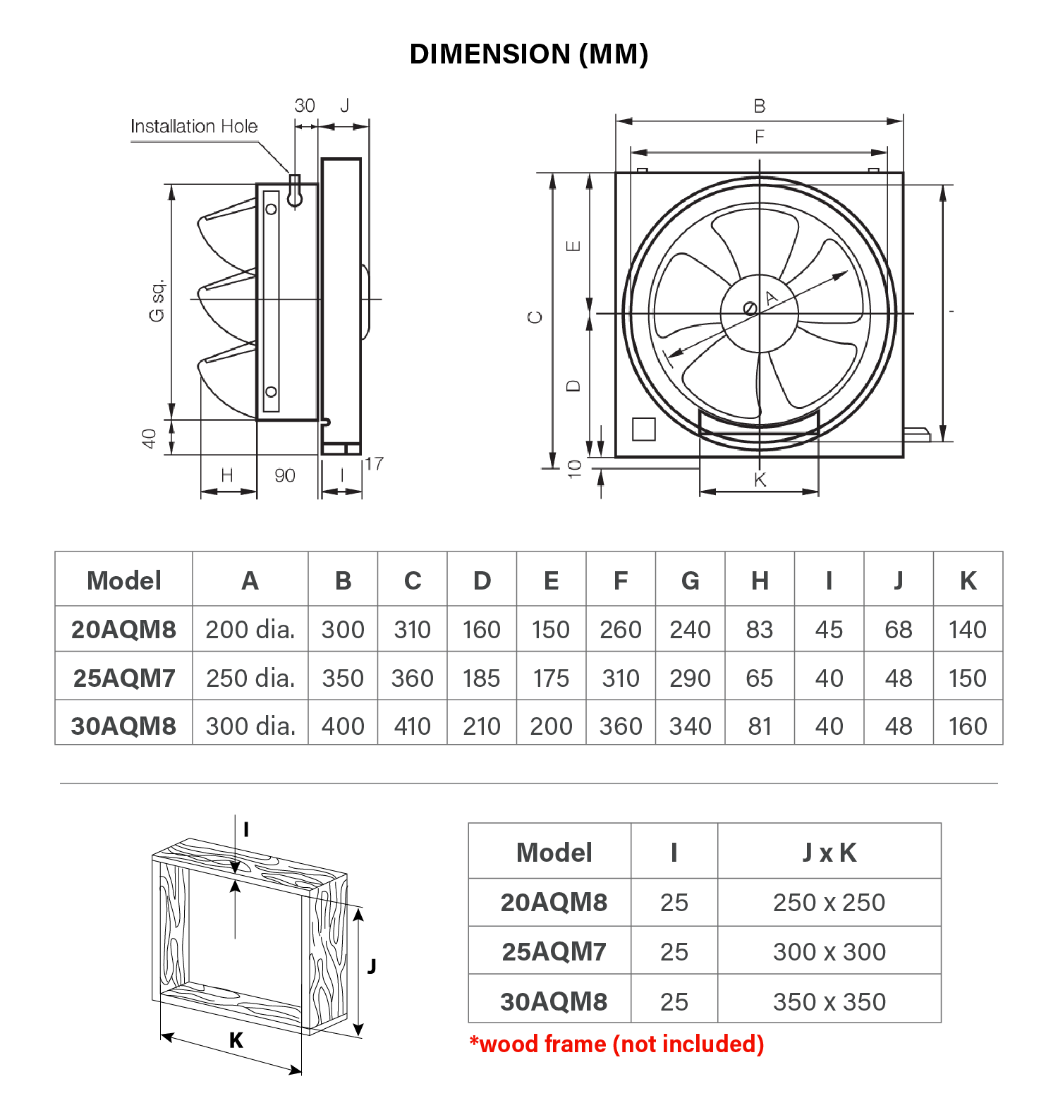 KDK 30aqm8 Exhaust Fan – 12 Inch Fan Blade, Wall Mounted Ventilation ...