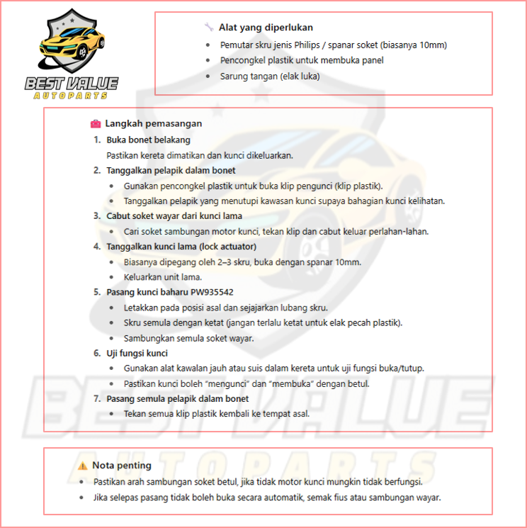 PROTON NEW SAGA PERSONA VVT REAR BOOT LOCK BONNET WITH ACTUATOR CENTER ...