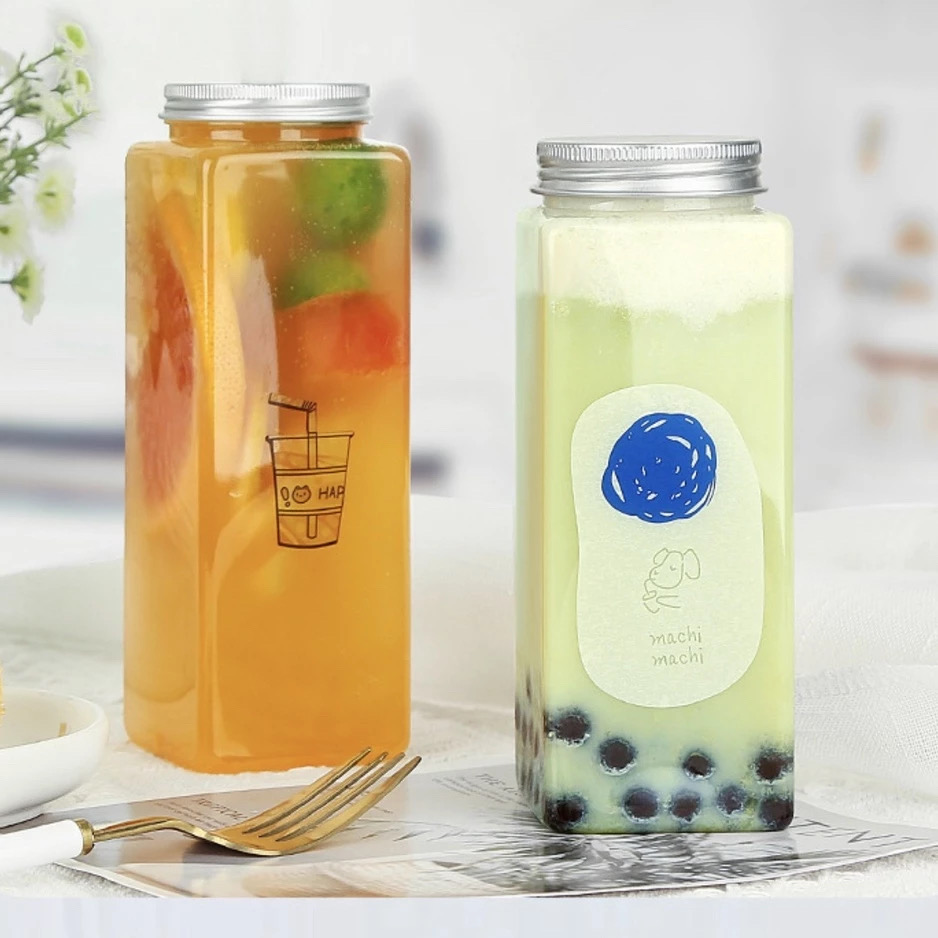Square PET Plastic Bottle Machi Juice Bottle Milk Tea Milk Juice Honey ...