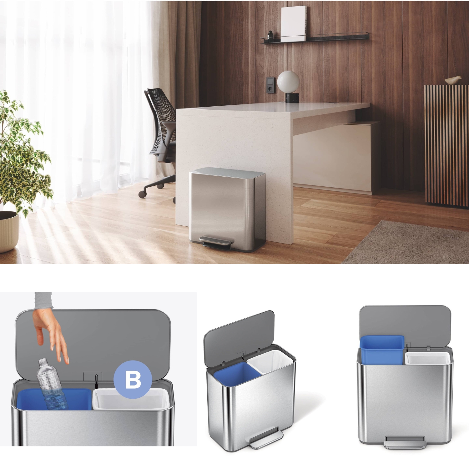 simplehuman mini recycler step bin 15L (2 compartments, 7.5L/7.5L) | Shopee Malaysia