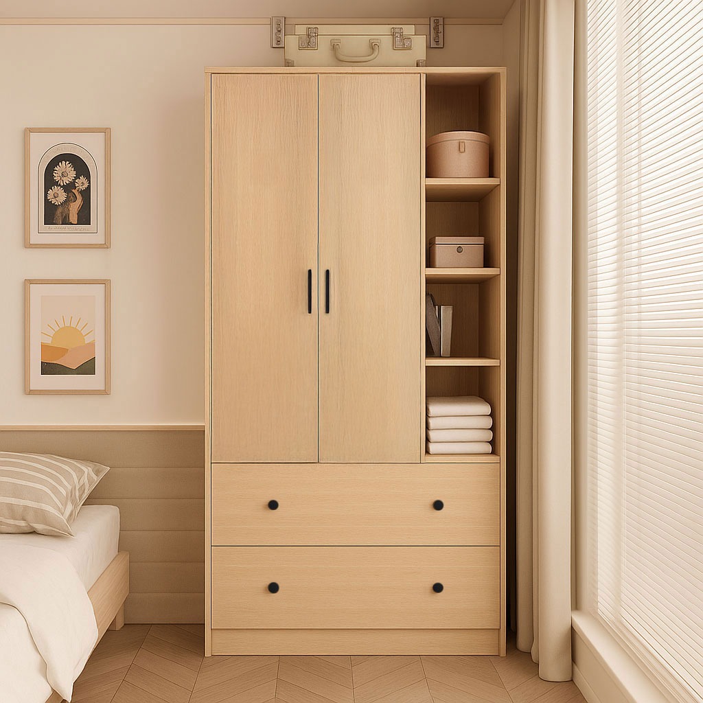 Almari Baju + Laci Moden Minimalis | Wardrobe Storage Cabinet with Rak ...