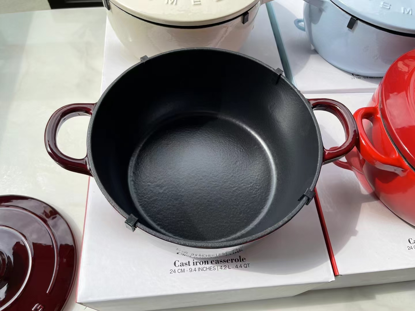 SMEG Red Premium Cast Iron Enamel Pot Cosserol Round Dutch Oven Enamel ...