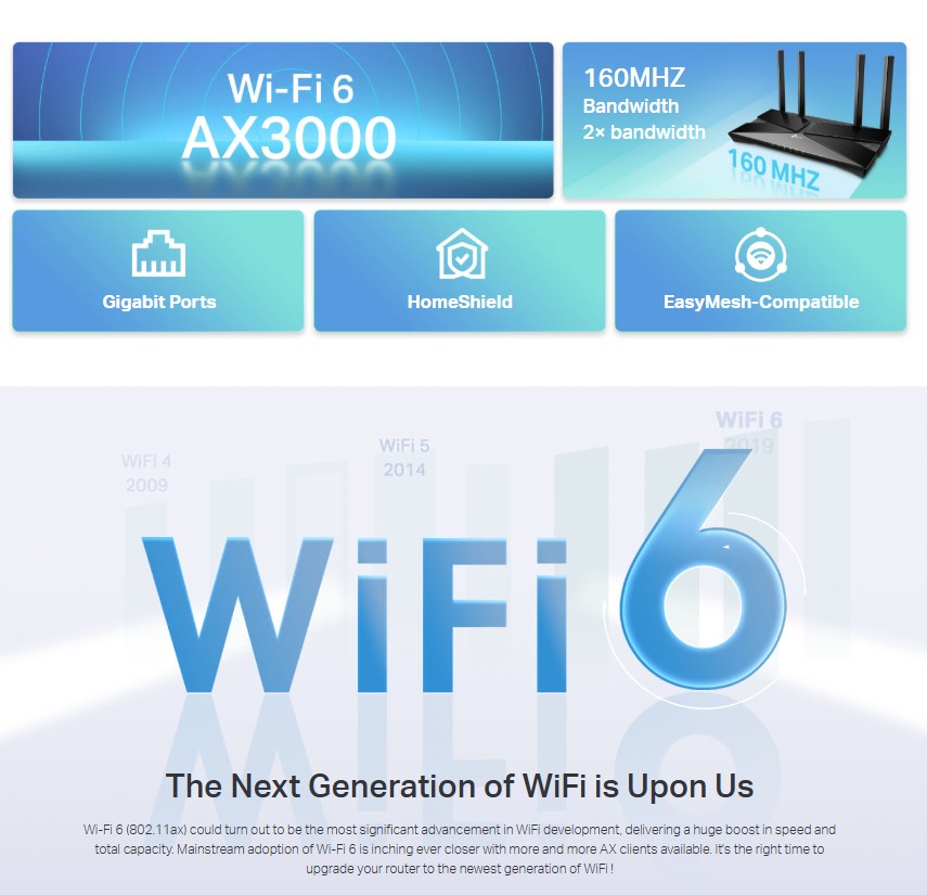 TP-Link Archer AX53 Wifi 6 Router Dual Band Gigabit AX3000 High Power ...