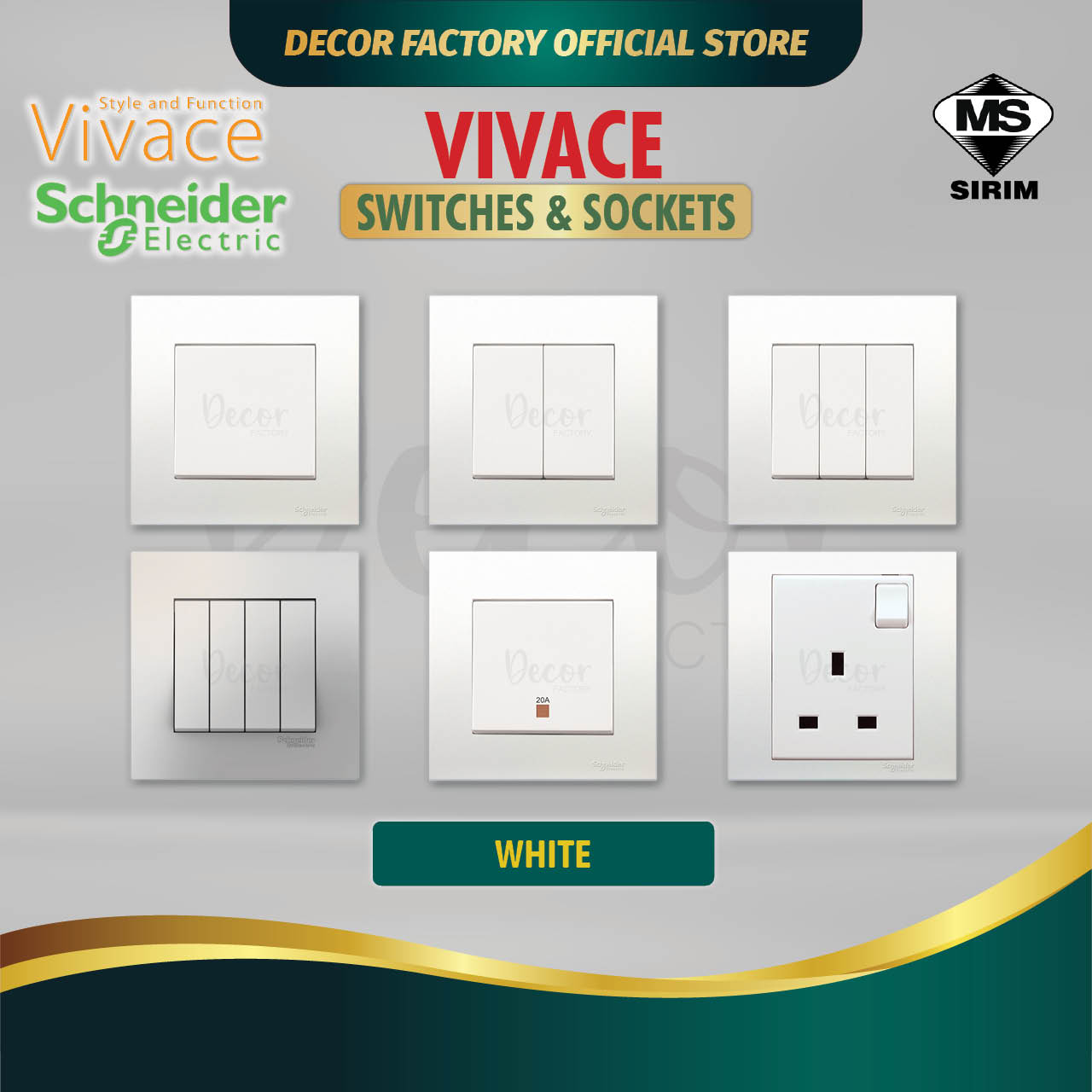 SCHNEIDER VIVACE Switches & Sockets White With SIRIM 1/2/3/4 GANG ...