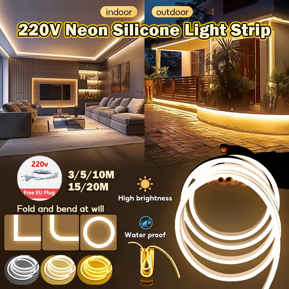 (Free EU plug)220V Neon LED Strip Light Jalur Lampu Neon Ambient Light ...