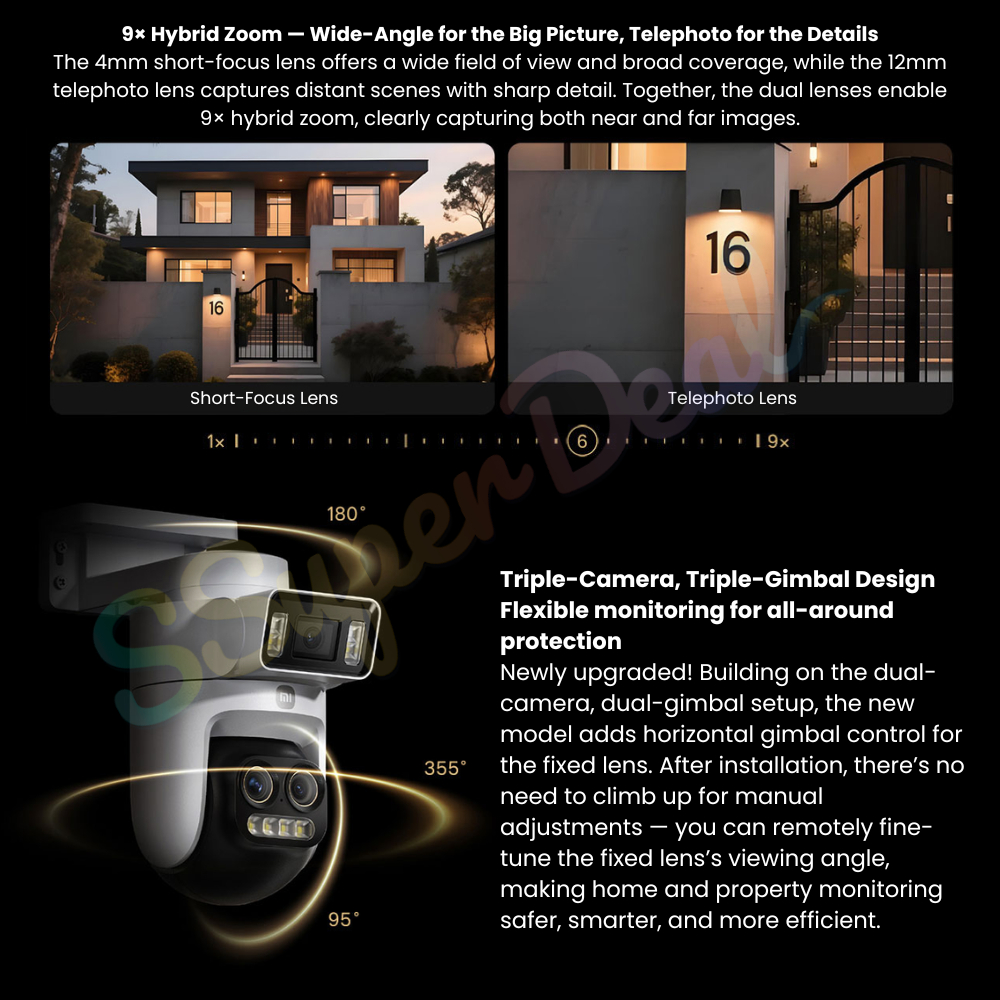 CN Xiaomi Smart Outdoor Triple Camera 4 Pro PTZ 9x Zoom Ai Security ...