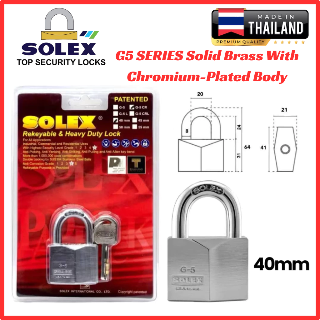 SOLEX [100% THAILAND] Padlock G5 Series Heavy Duty Anti-Cut Padlock Key ...