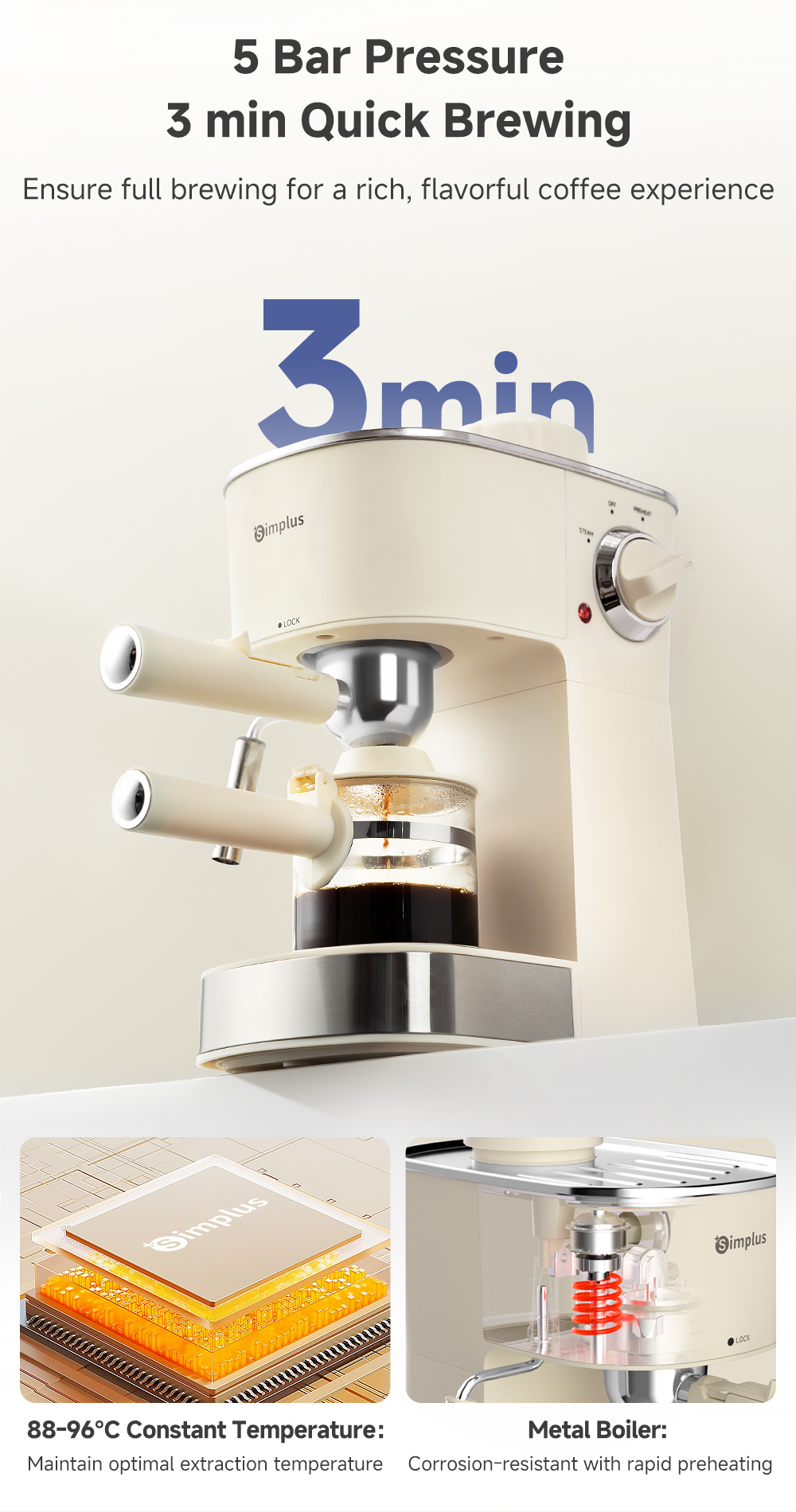 【Hot Sale】Simplus Coffee Machine Semi-Auto Espresso Maker丨5Bar丨240mL ...