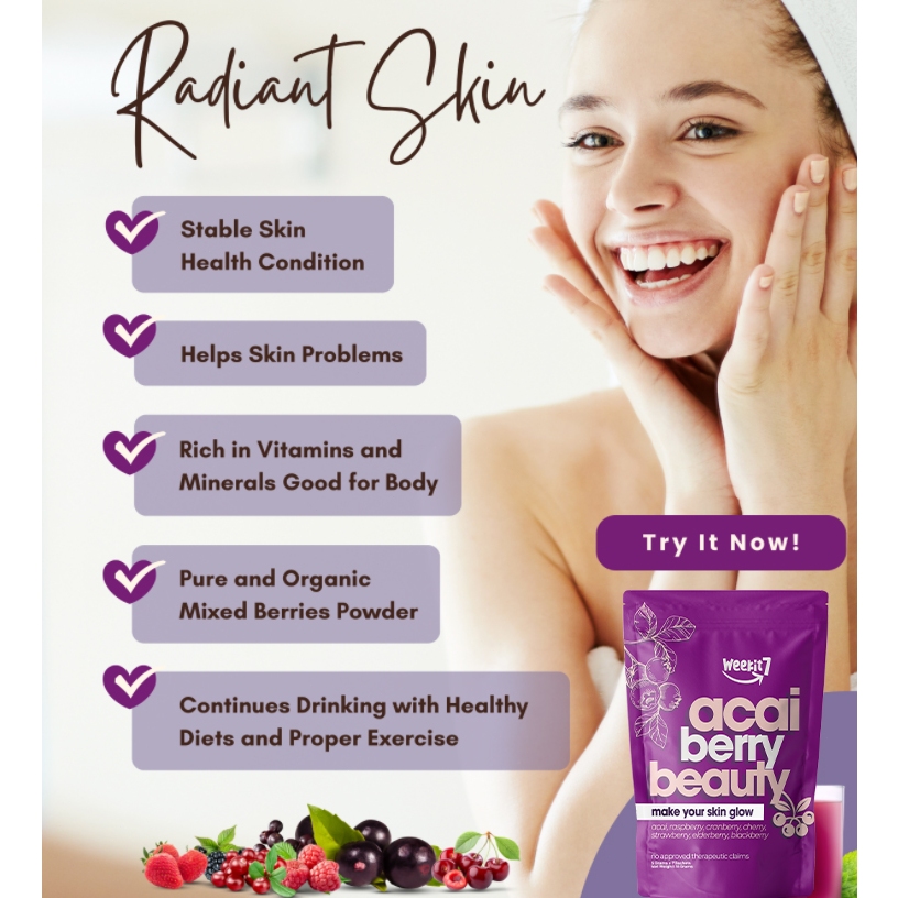 Weekit7 Acai Berry Powder FDA Organic Beauty Juice Anti-Aging Detox ...