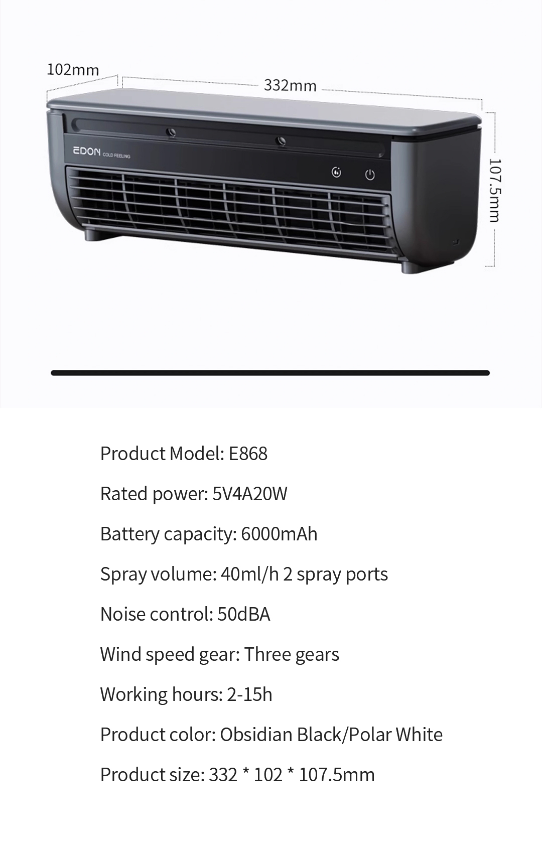 EDON Air Cooler Fan Rechargeable Portable Air Conditioner Fan Anti-Oil ...