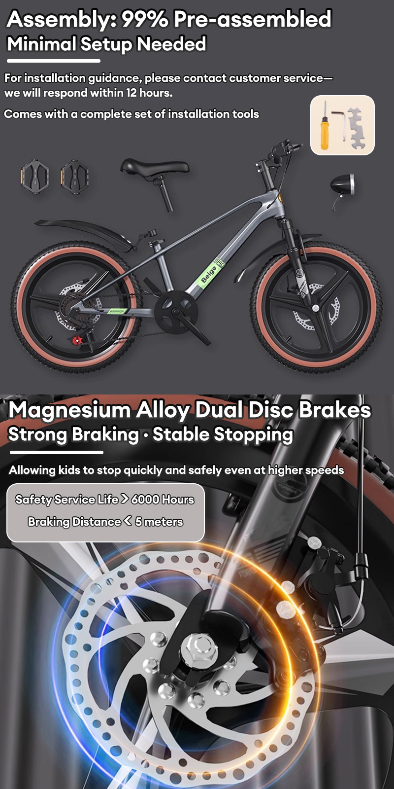 100% installed Kid's bicycle 7 speed High Carbon Steel Kids Mountain ...