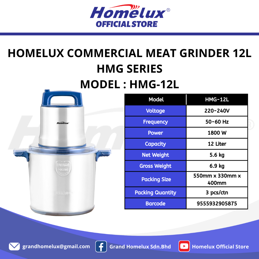 HOMELUX COMMERCIAL MEAT GRINDER 6L/8L/12L HMG-6L/8L/12L MESIN PENGISAR ...