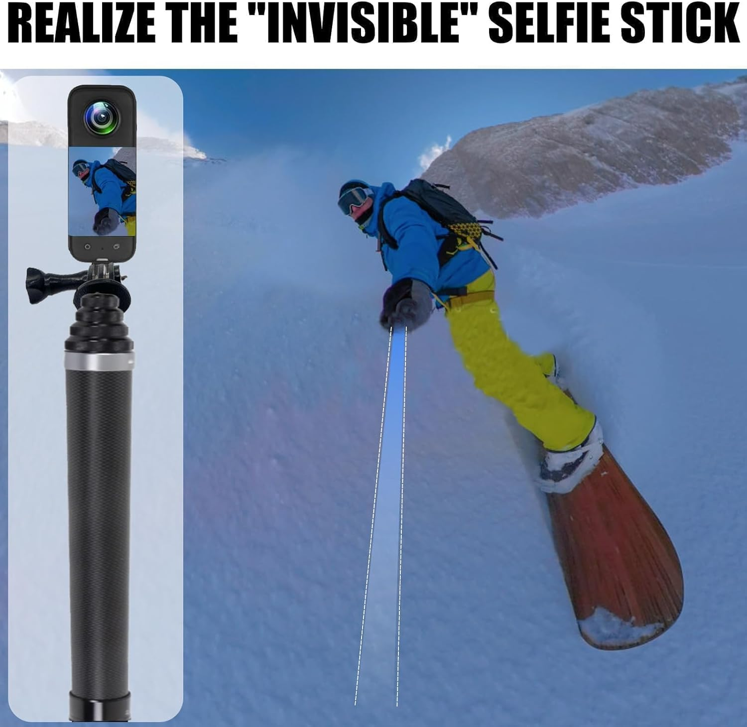 3M Super Long Carbon Fiber Invisible Selfie Stick Portable Extendable ...