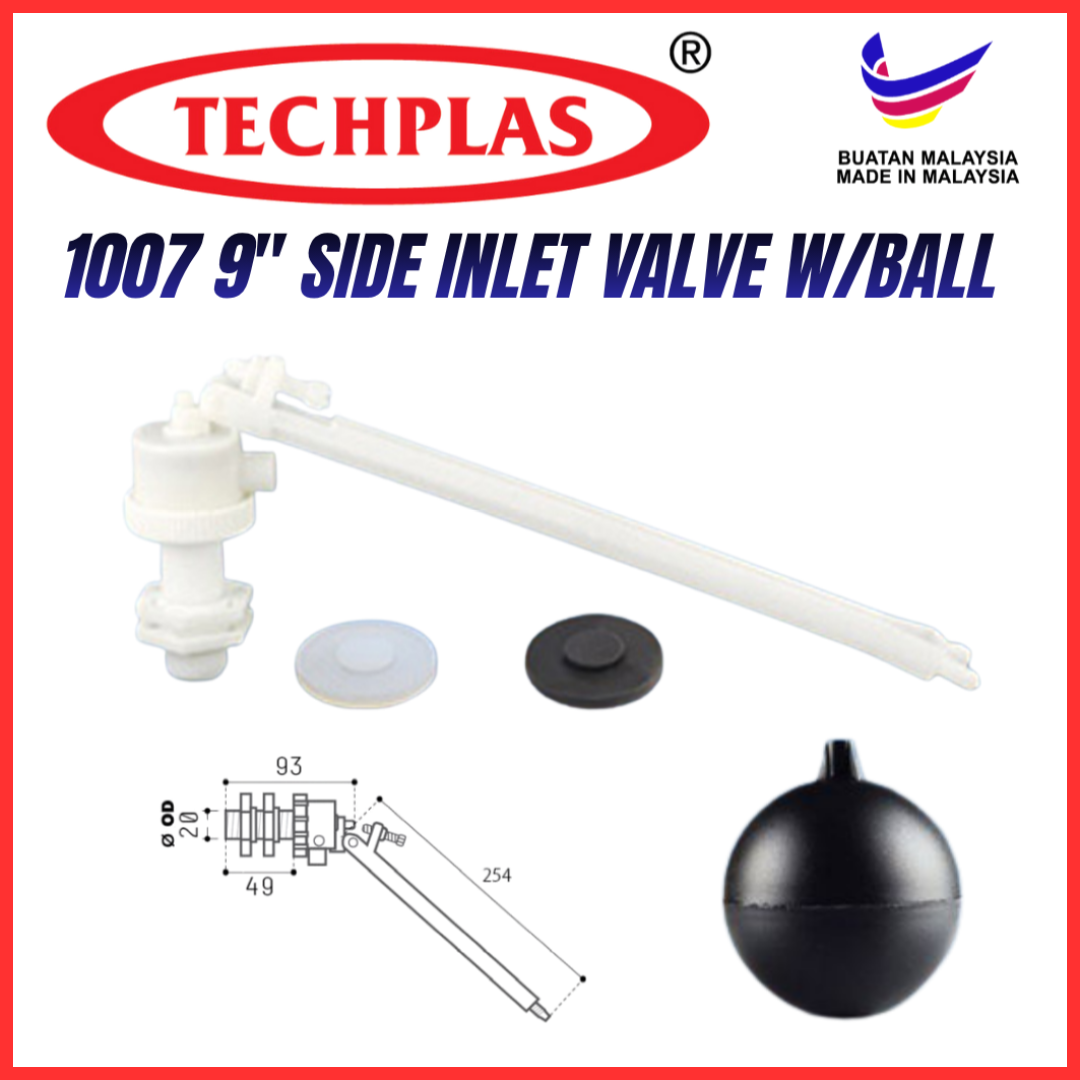 TECHPLAS FAI-1007 9" SIDE INLET VALVE WITH BALL PLASTIC CISTERN FLOAT ...