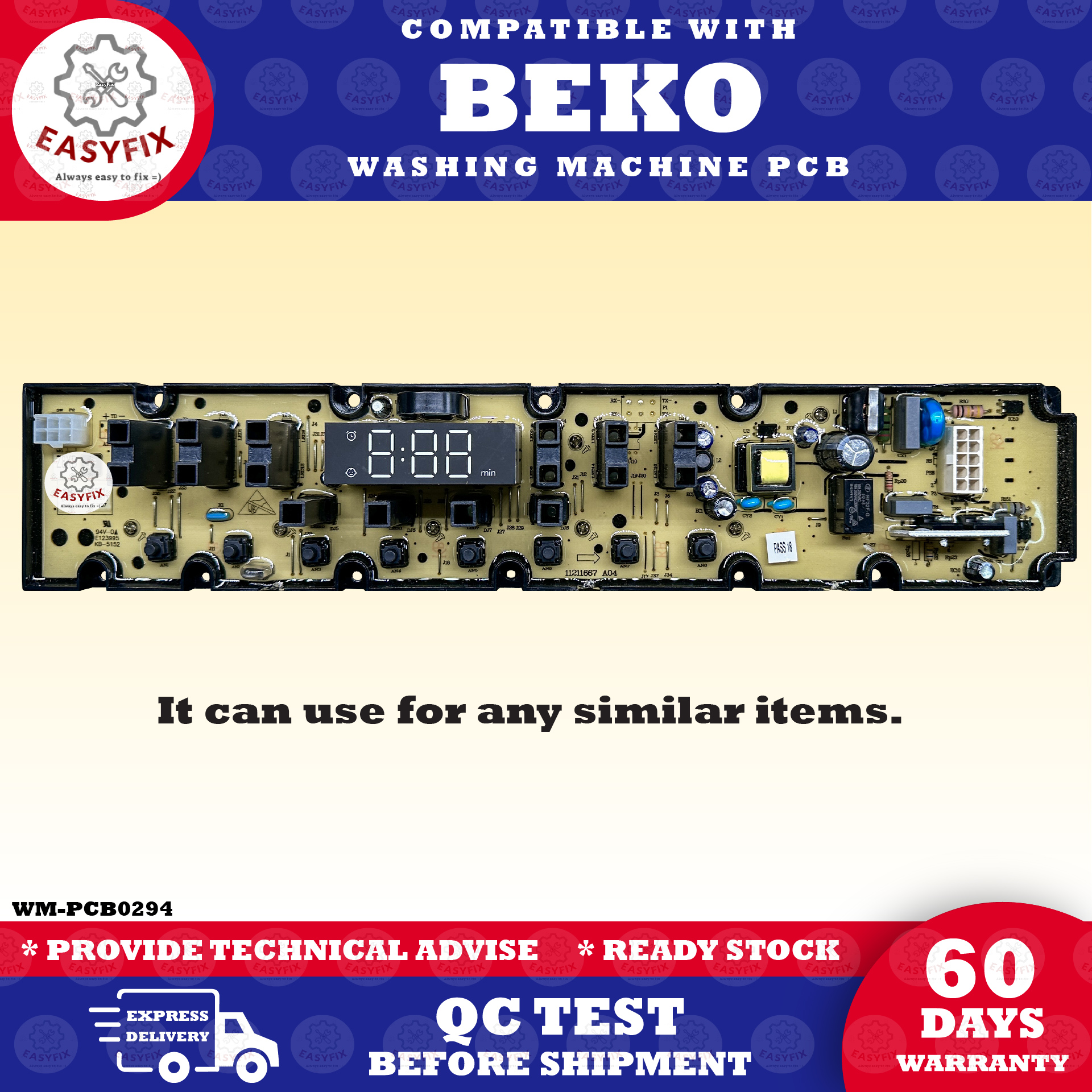 COMPATIBLE WITH BEKO WASHING MACHINE PCB BOARD PANEL BOARD CONTROL ...