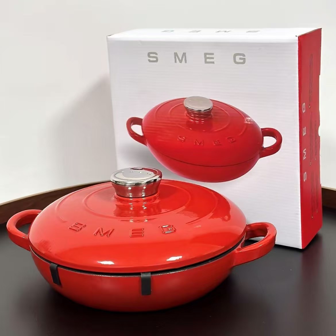 Smeg Collection Pot 26cm Casserole Cast Iron Pot Pan 26cm Set Pisau ...