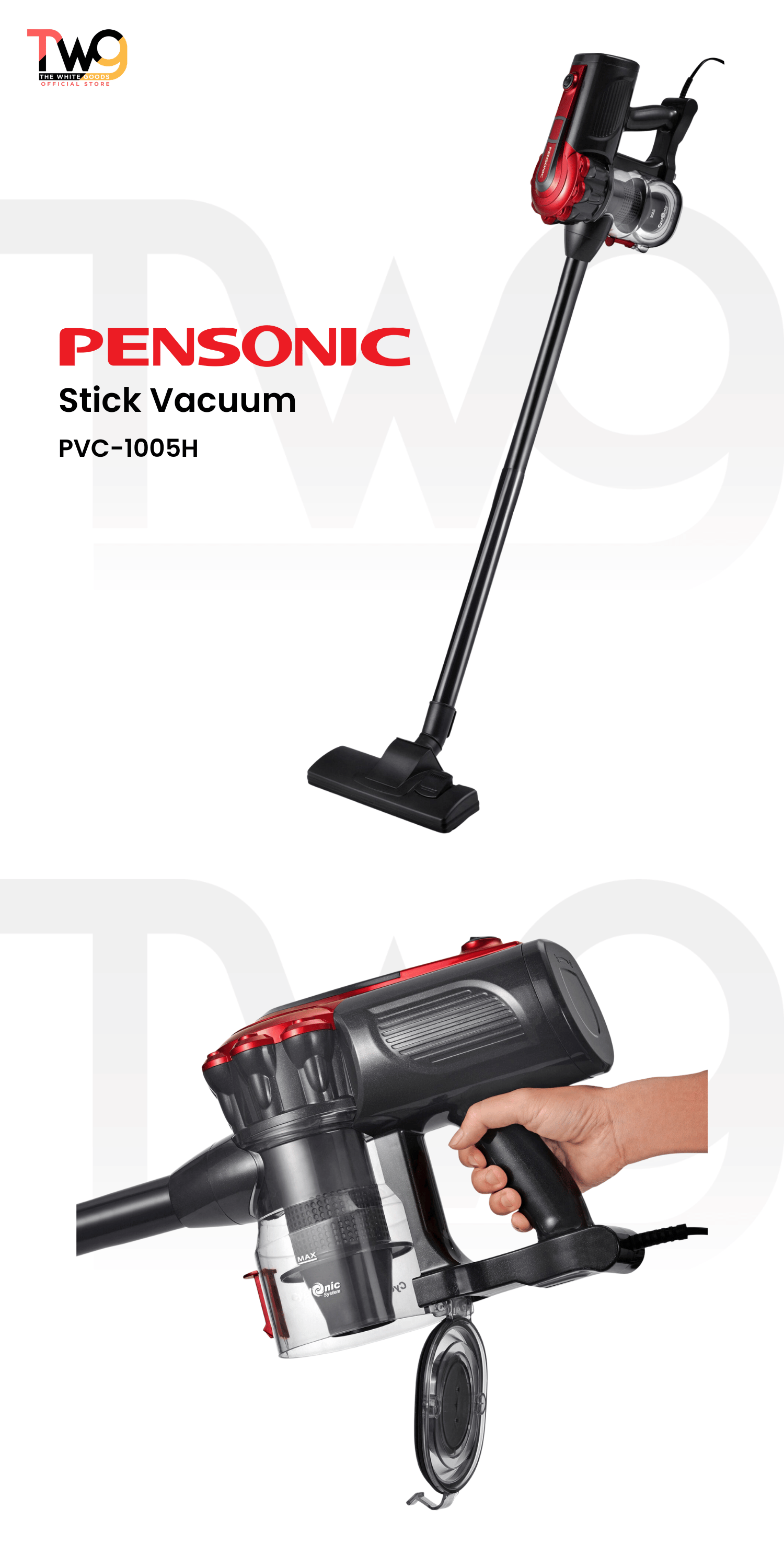 Pensonic PVC-1005H Compact Stick Vacuum 600W Strong Suction | Shopee ...