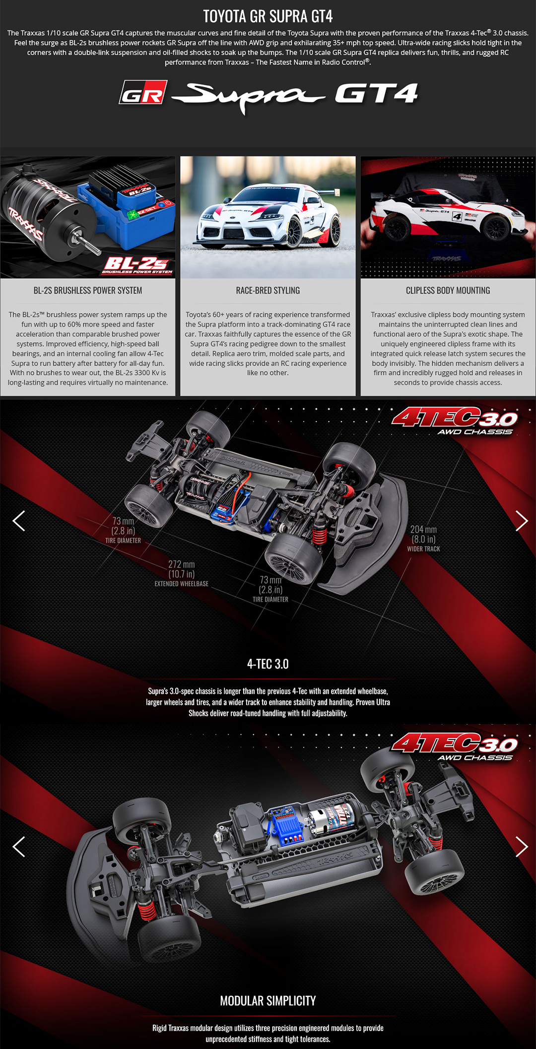 TRAXXAS TOYOTA GR SUPRA GT4 BL-2S 4-TEC 3.0 ALL WHEELS DRIVE RACE CAR ...