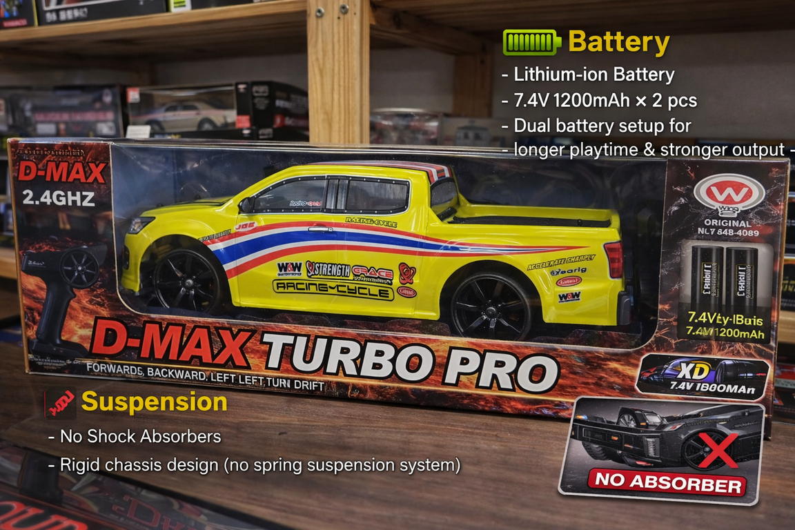 𝘿𝙪𝙖𝙡 𝘽𝙖𝙩𝙩𝙚𝙧𝙮 D-MAX TURBO PRO RC PICK UP TRUCK CAR 1:10 4WD 2.4GHZ ...