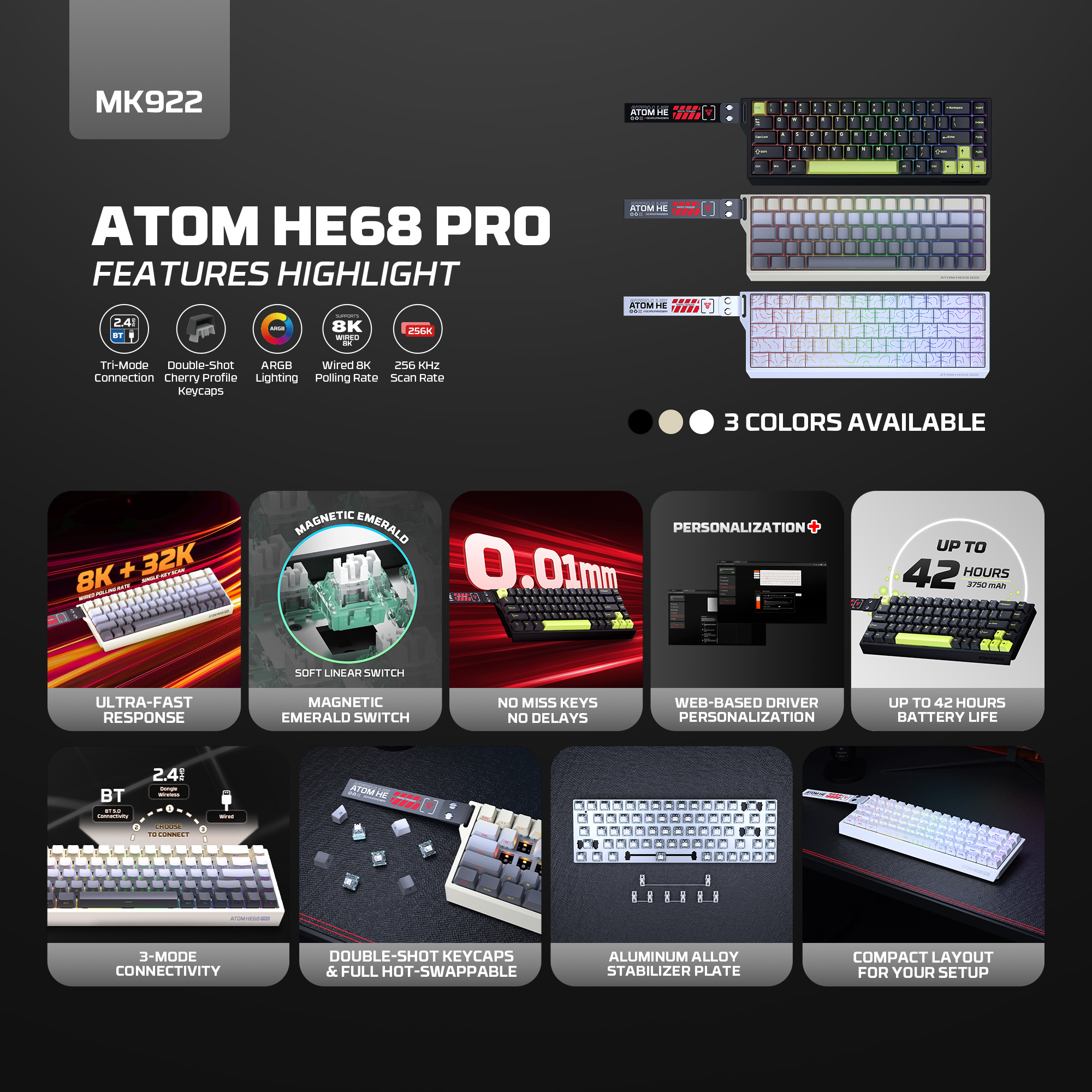 Fantech MK922 ATOM HE68 PRO Wireless Magnetic Switch Keyboard | Shopee ...