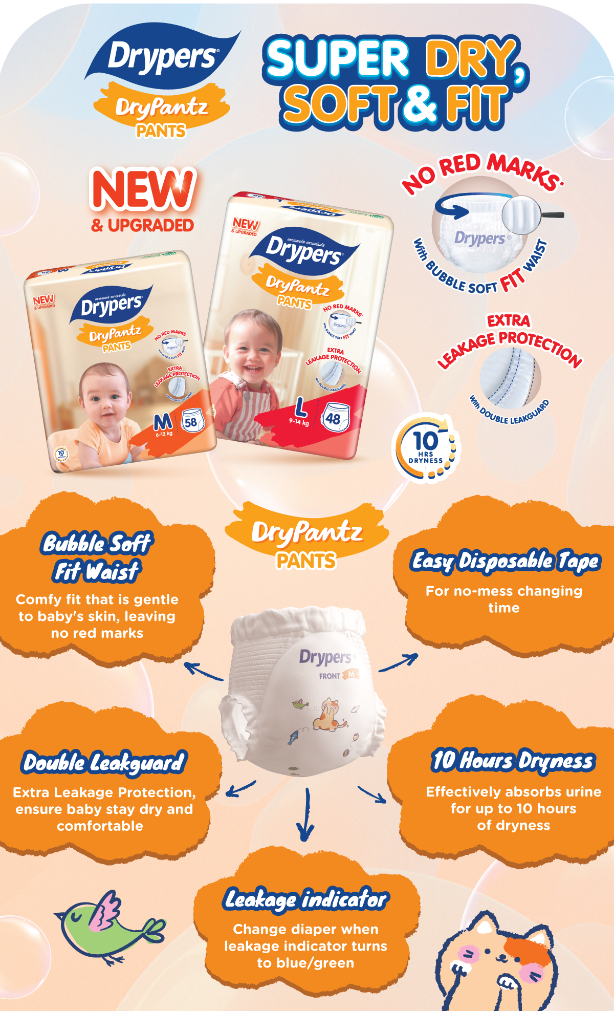 [New and Upgraded] Drypers DryPantz Baby Diapers M58/ L48/ XL42/ XXL36 ...