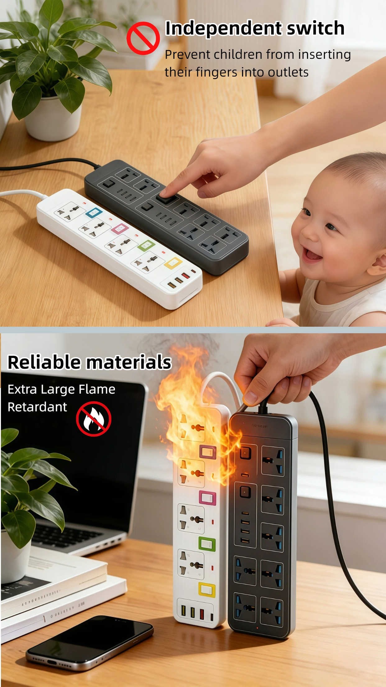 Universal 4/6 Power Socket Extension With USB Ports Power Strip Surge ...