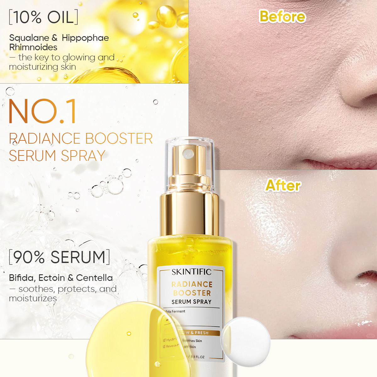 SKINTIFIC Radiance Booster Serum Spray Facial Oil Strengthen Skin ...