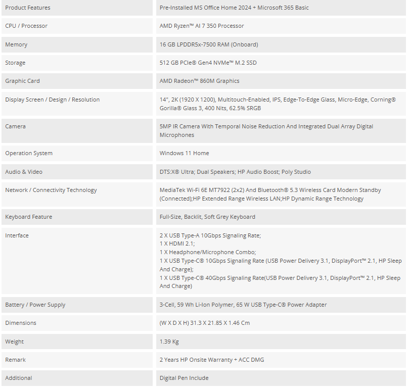 HP OMNIBOOK X FLIP NG AI 14-FK0105AU 14" WUXGA LAPTOP ( AI-7-350 16GD5 ...