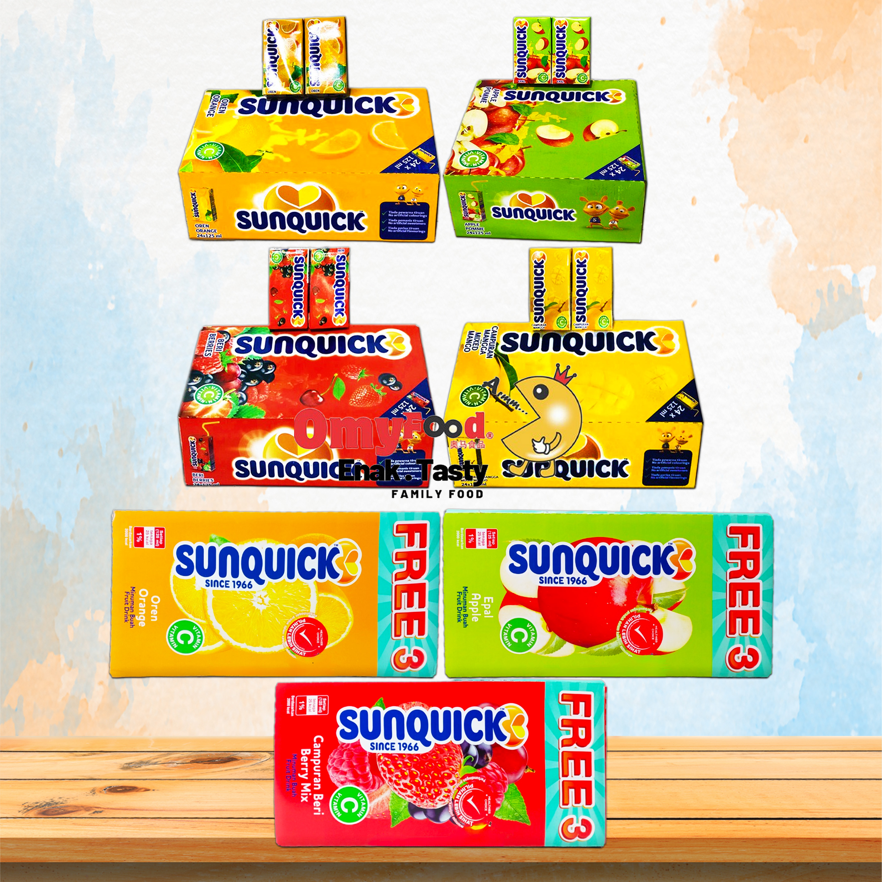 125ml x 24pcs Sunquick Assorted Fruit Juice [Orange / Apple / Berries ...