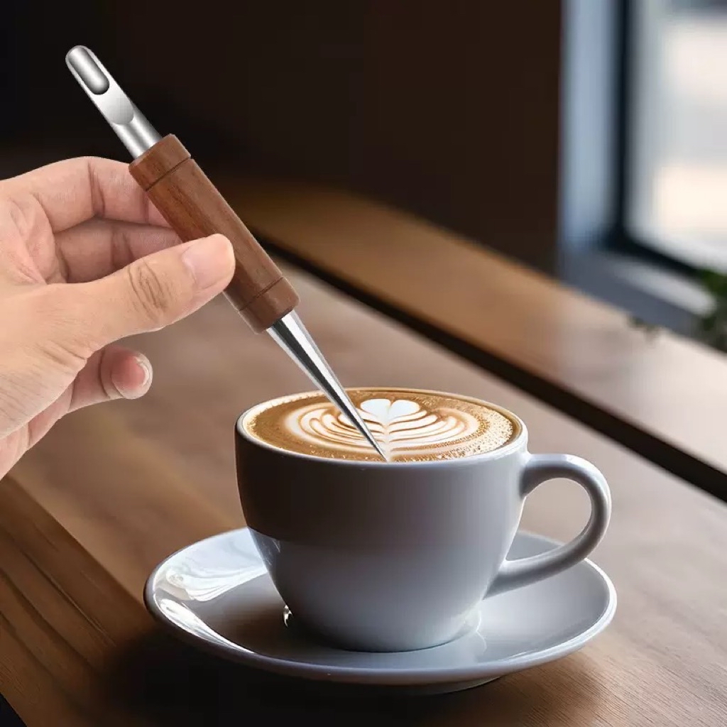 Coffee Latte Art Pen Stainless Steel Needle with Solid Wood Handle ...