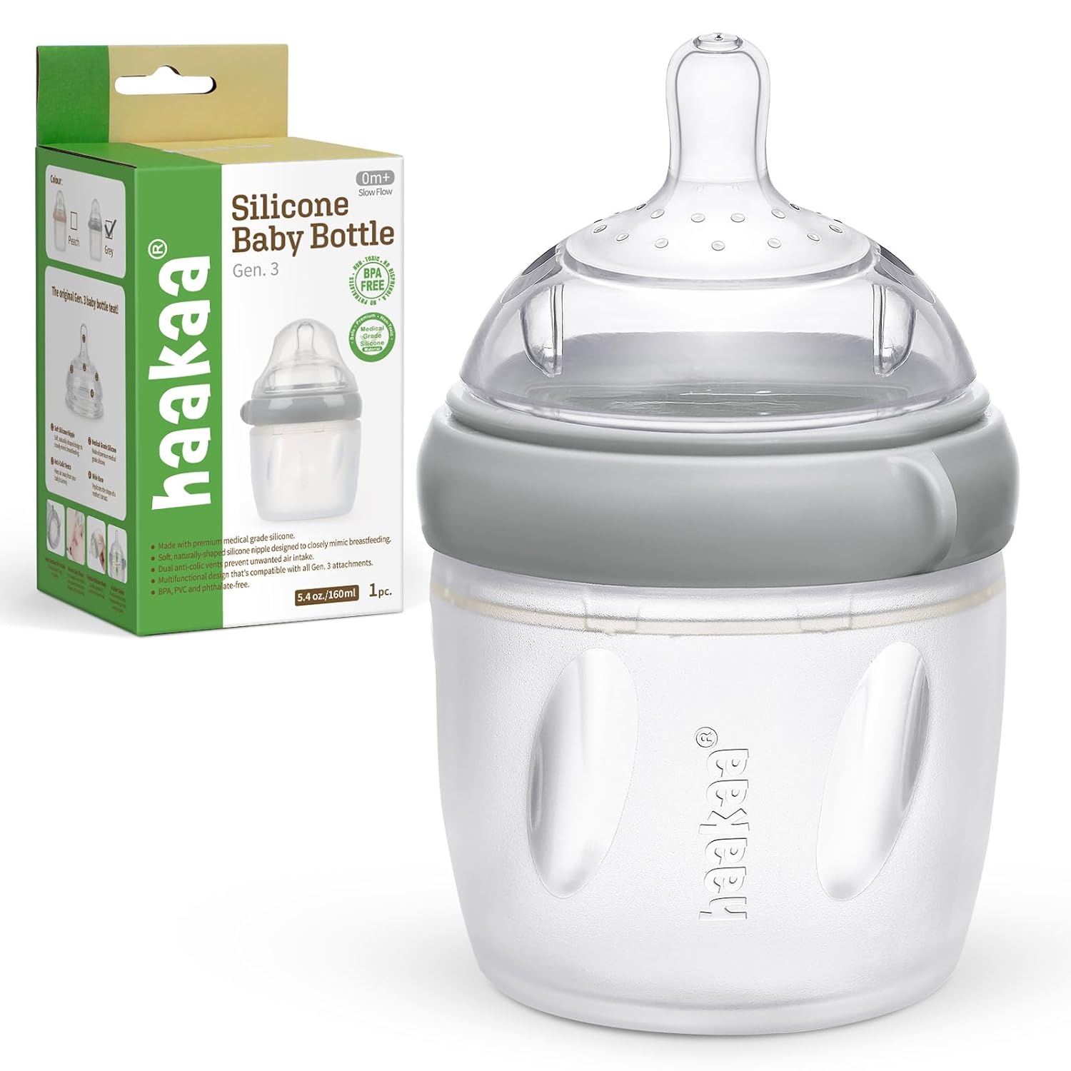 HaaKaa GEN 3 Silicone Baby Bottle 160ml/250ml BPA-Free with Natural ...