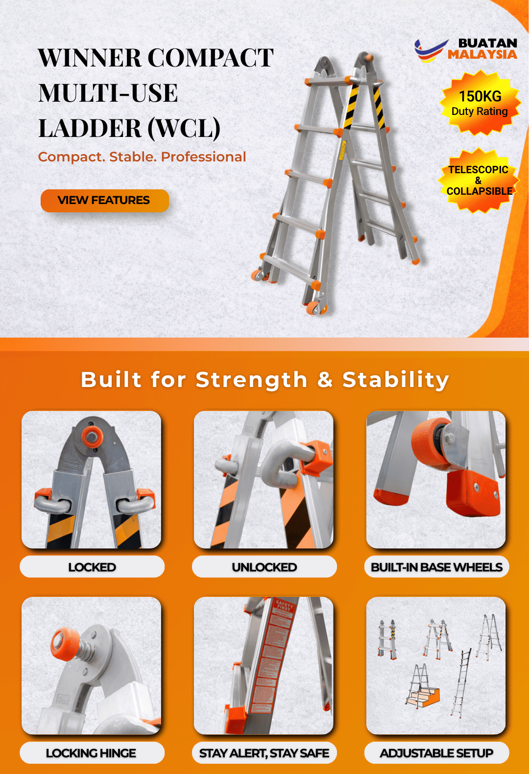 Winner Ladder Aluminium Compact Ladder WCL-28 Multipurpose Ladder 28 ...