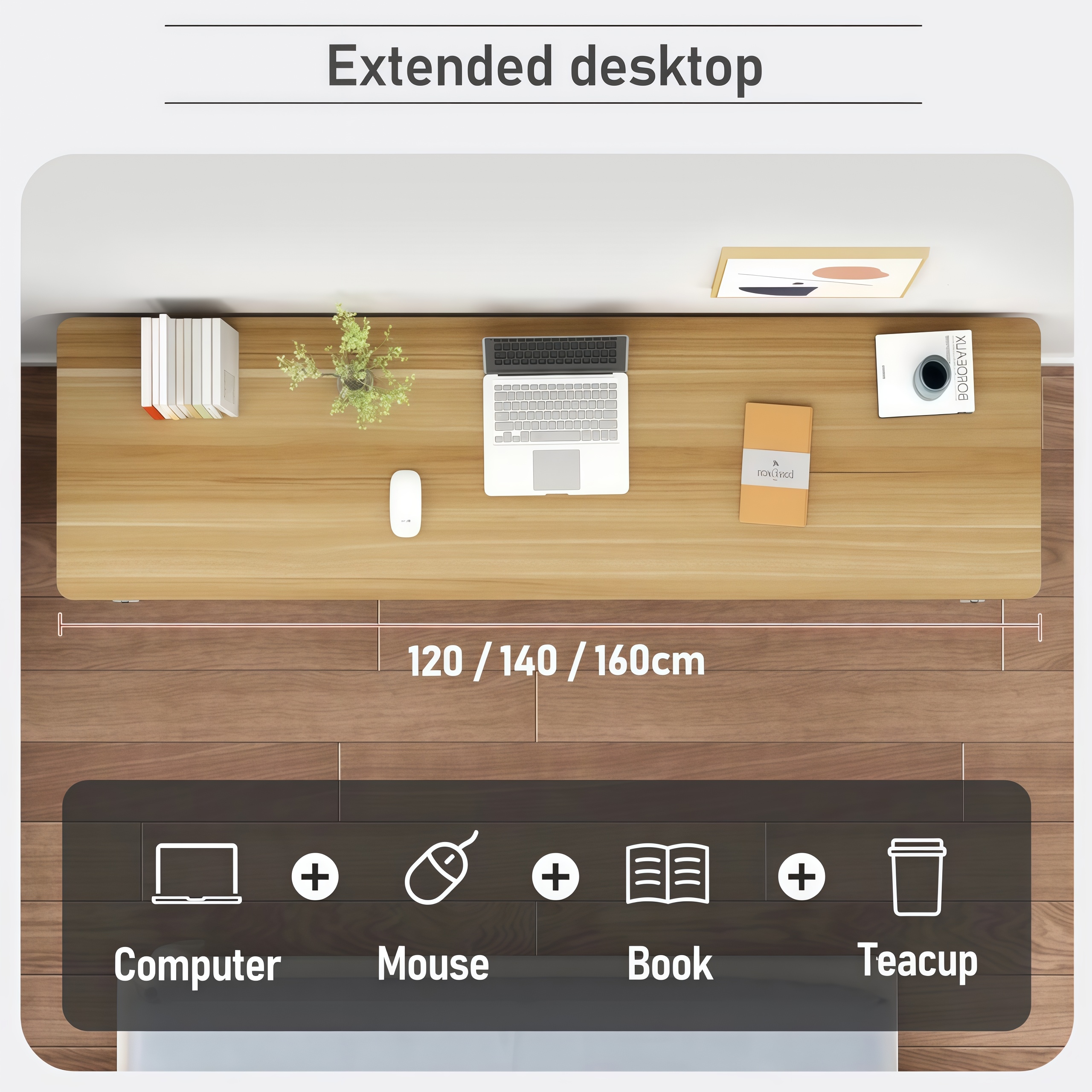 Computer Desk Meja Belajar 120‑160CM Wide Surface Stable Steel Frame ...