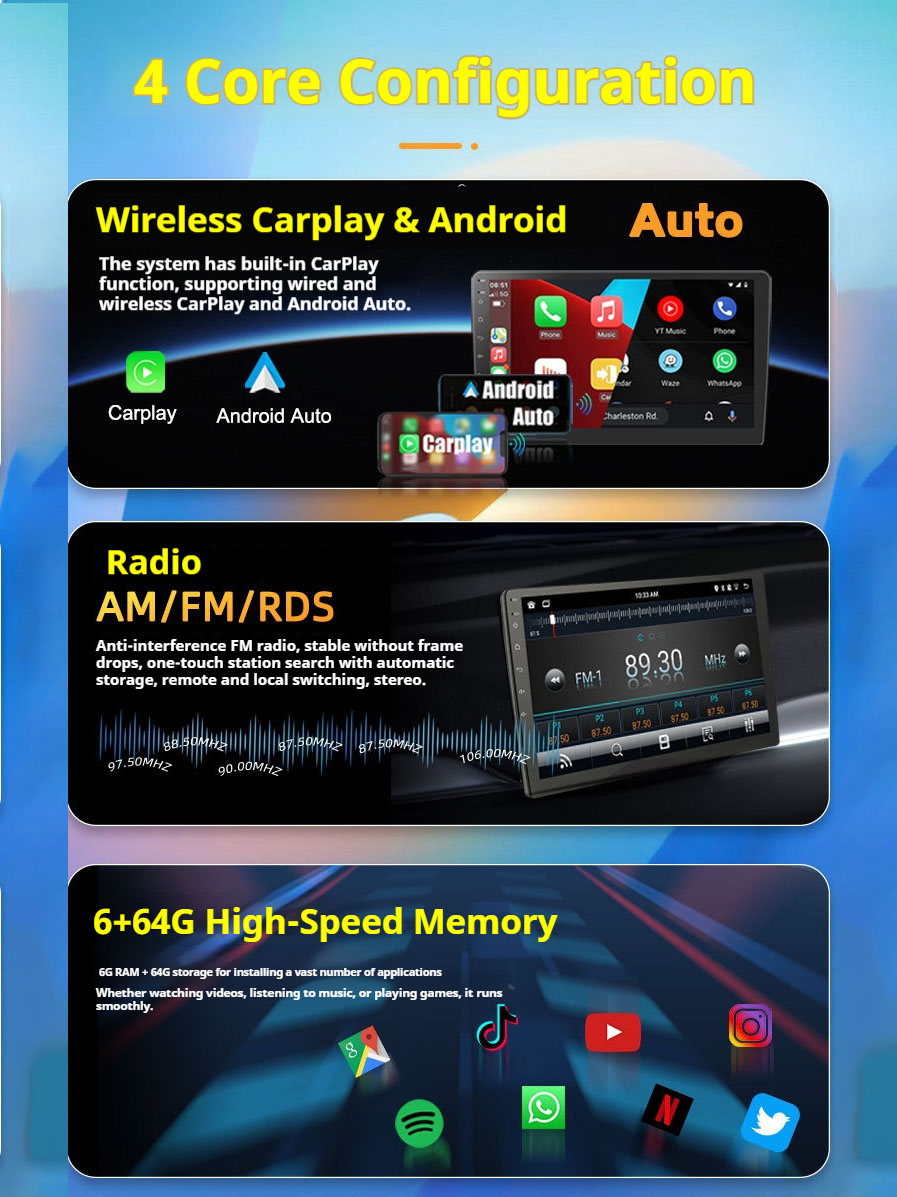 Cooling Fan Android Car Player 6+64GB 7/9/10 inch Multimedia MP5 Player ...