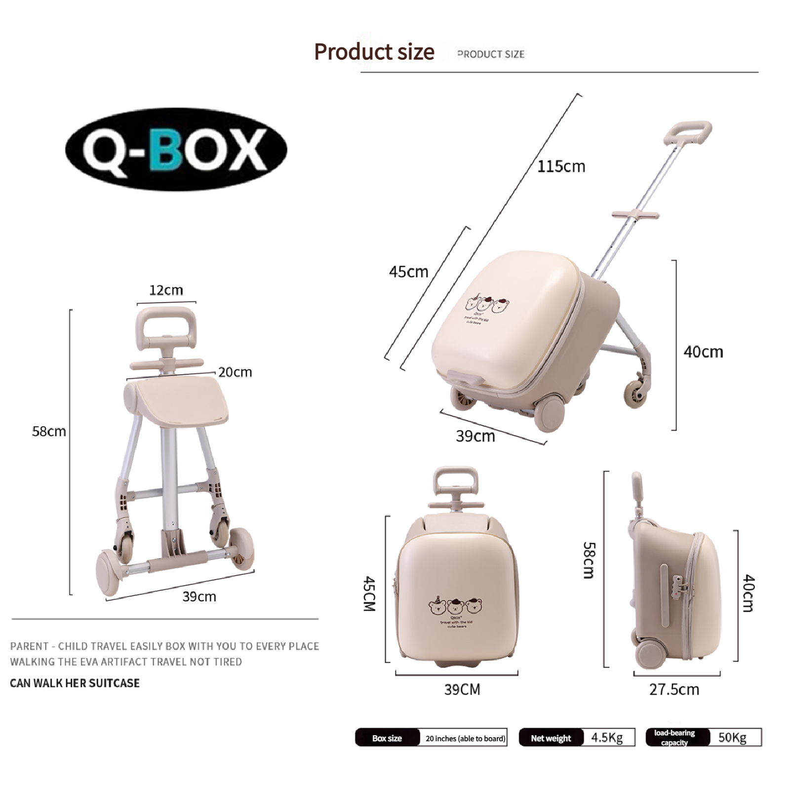 Q-BOX Luggage Kids Travel Trolley Case 20 Inch Three bears Children ...