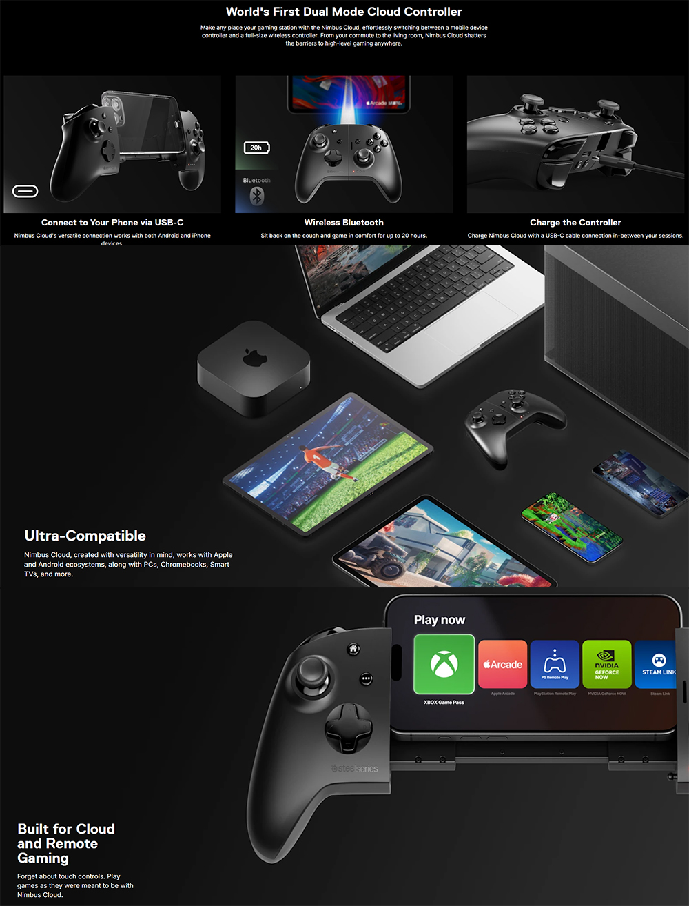SteelSeries Nimbus Cloud Dual Mode Controller Wireless Bluetooth Hall ...