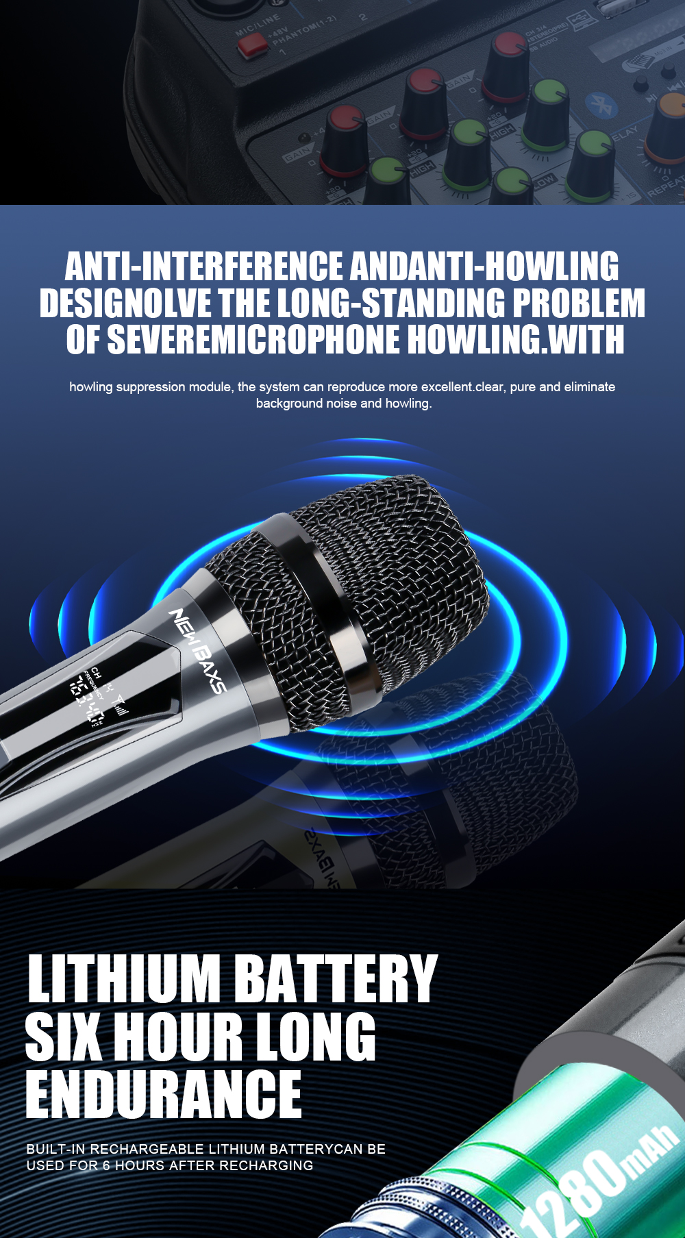 NEW BAXS Wireless Microphone SU601/SU602/SU604 Rechargeable Type C ...