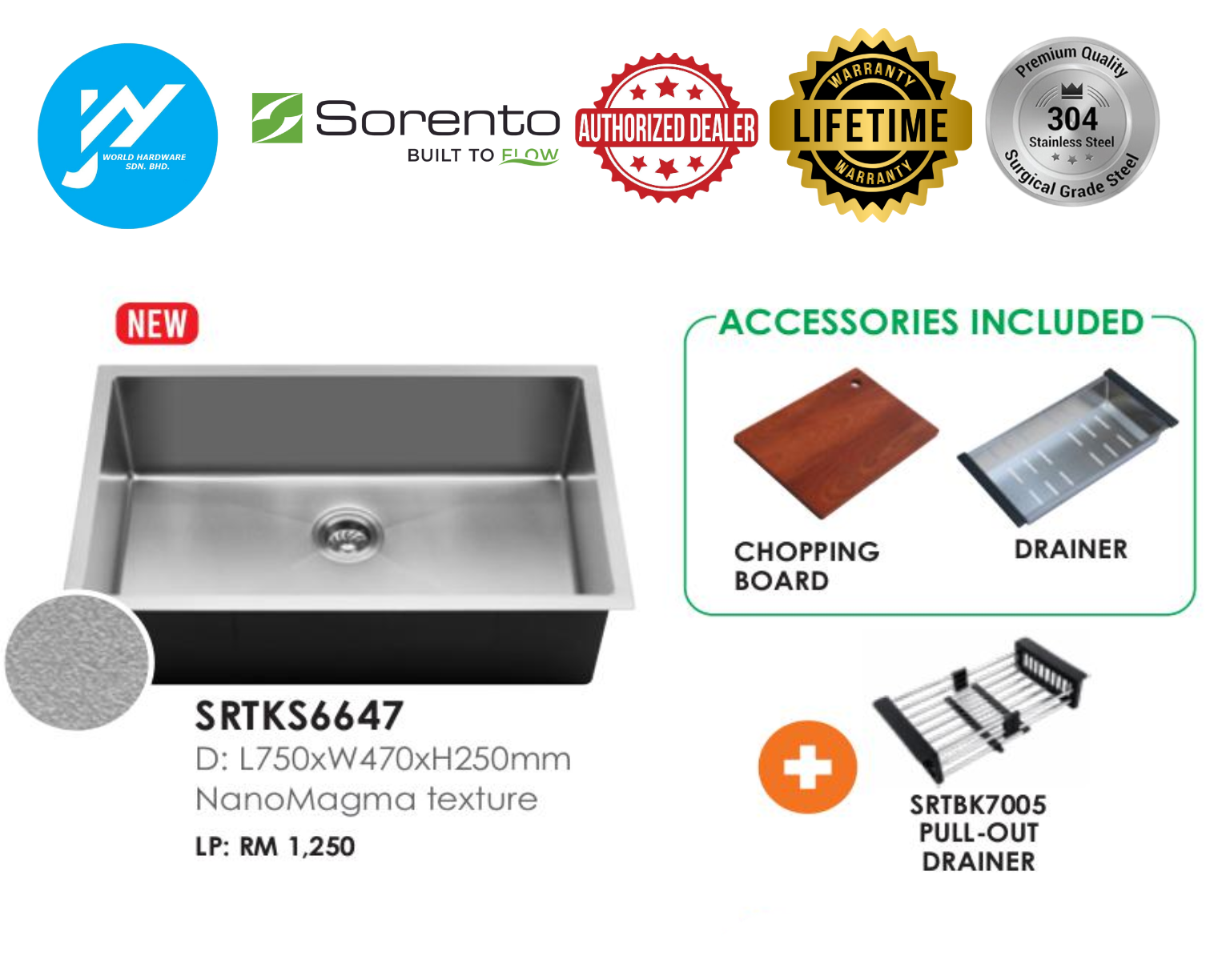 Sorento Nanomagma 304 Stainless Steel Kitchen Handmake High End Sink ...