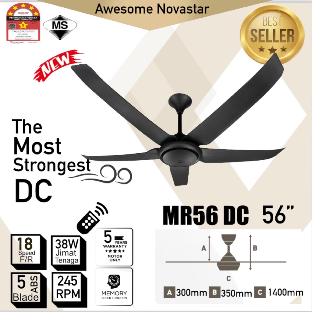 REZO Ventus (NEW2026 ) MR56 DC 56" DC motor Remote Control ceiling fan ...