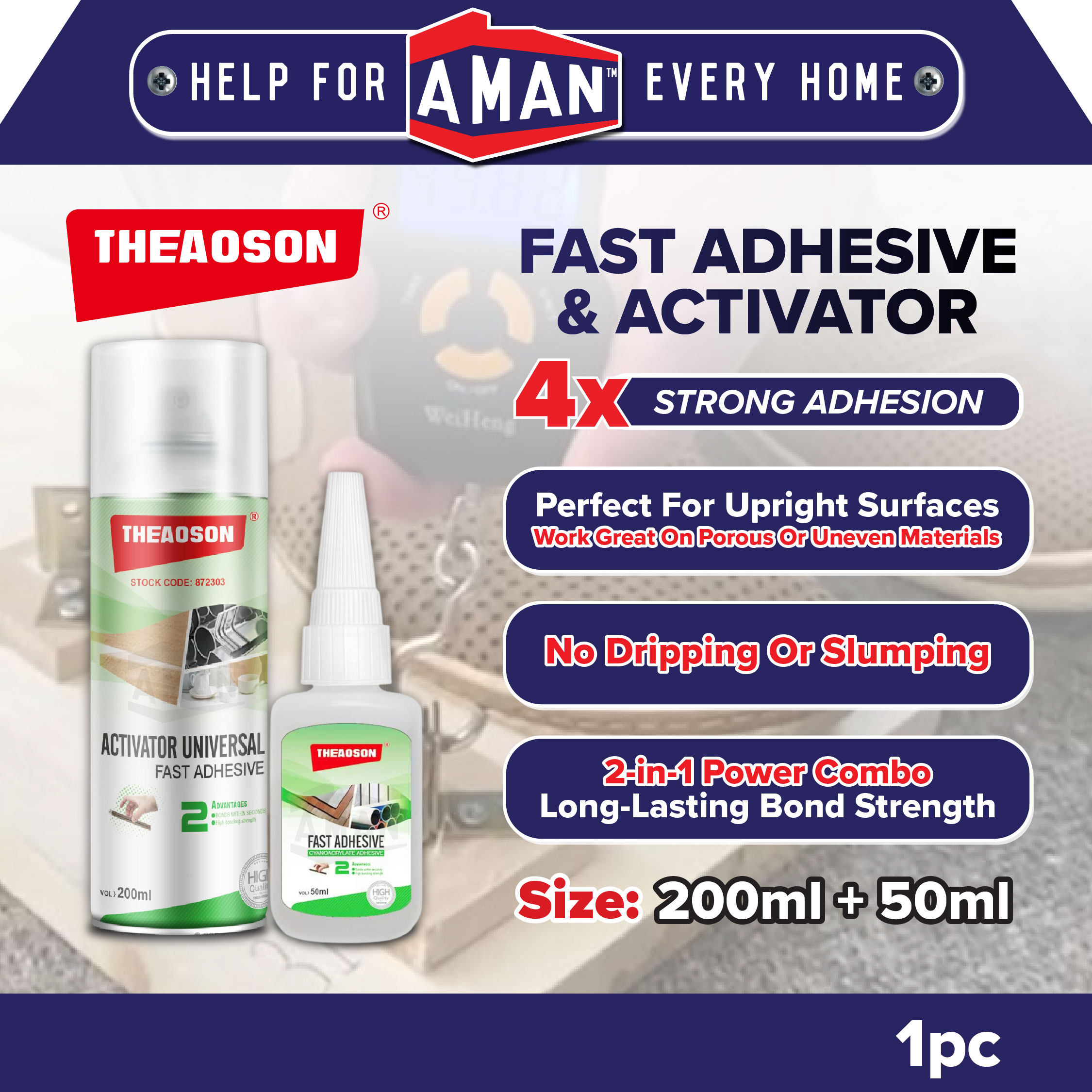 THEAOSON Fast Adhesive Set 50ml Super Glue 200ml Activator Instant Bond ...