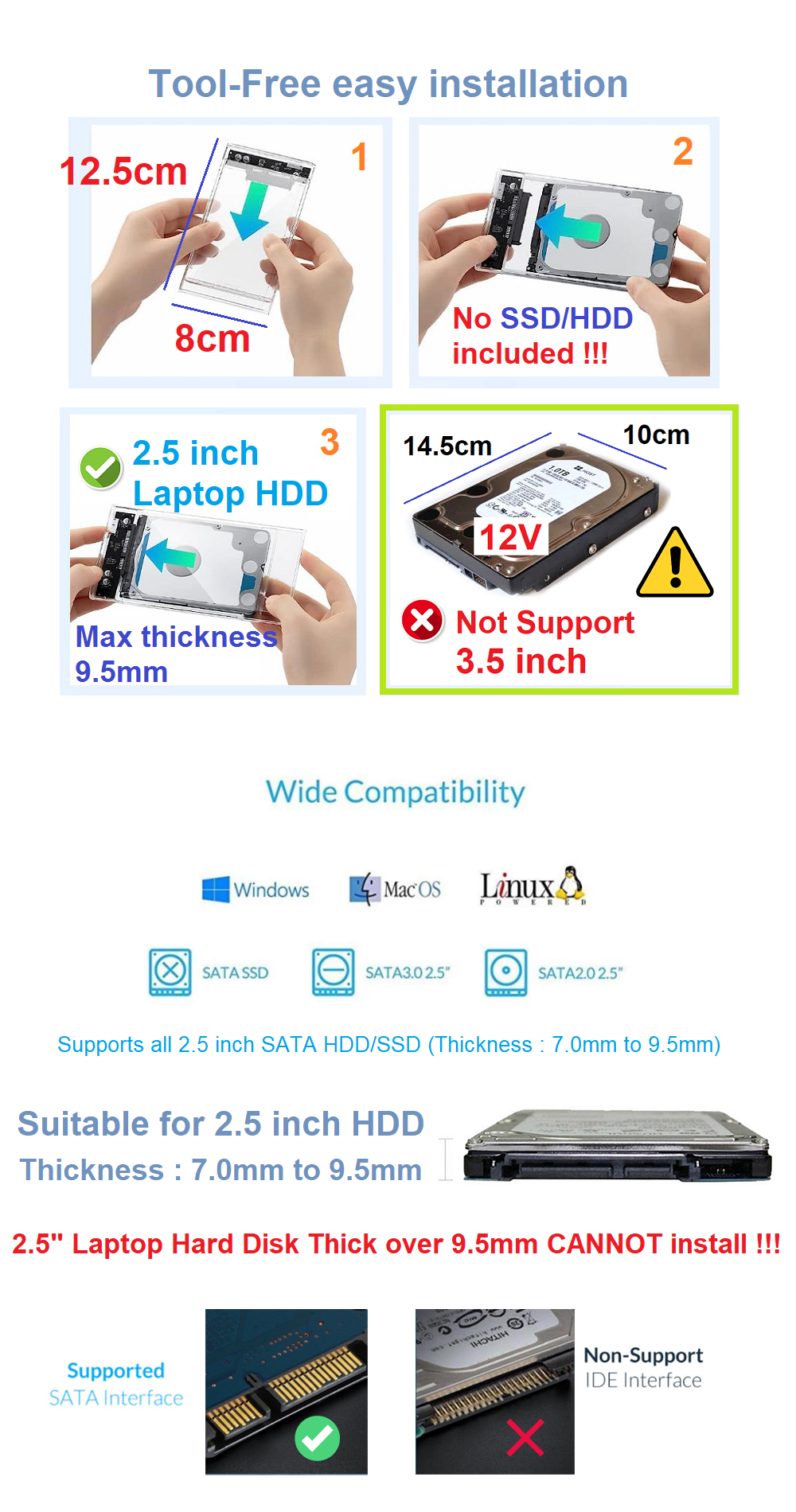 USB 3.0 2.5 inch SATA Hard Disk External Case 2.5" Laptop HDD External ...