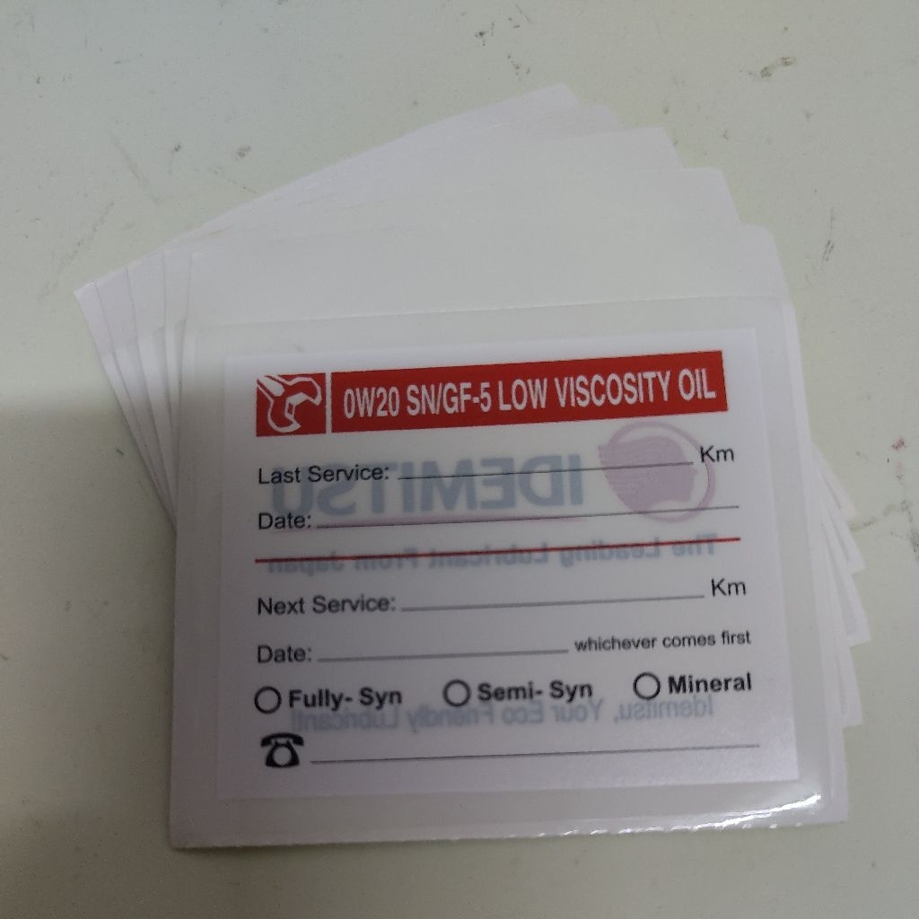 Mileage Sticker for Windscreen for Engine Oil Auto Transmission Fluids ...