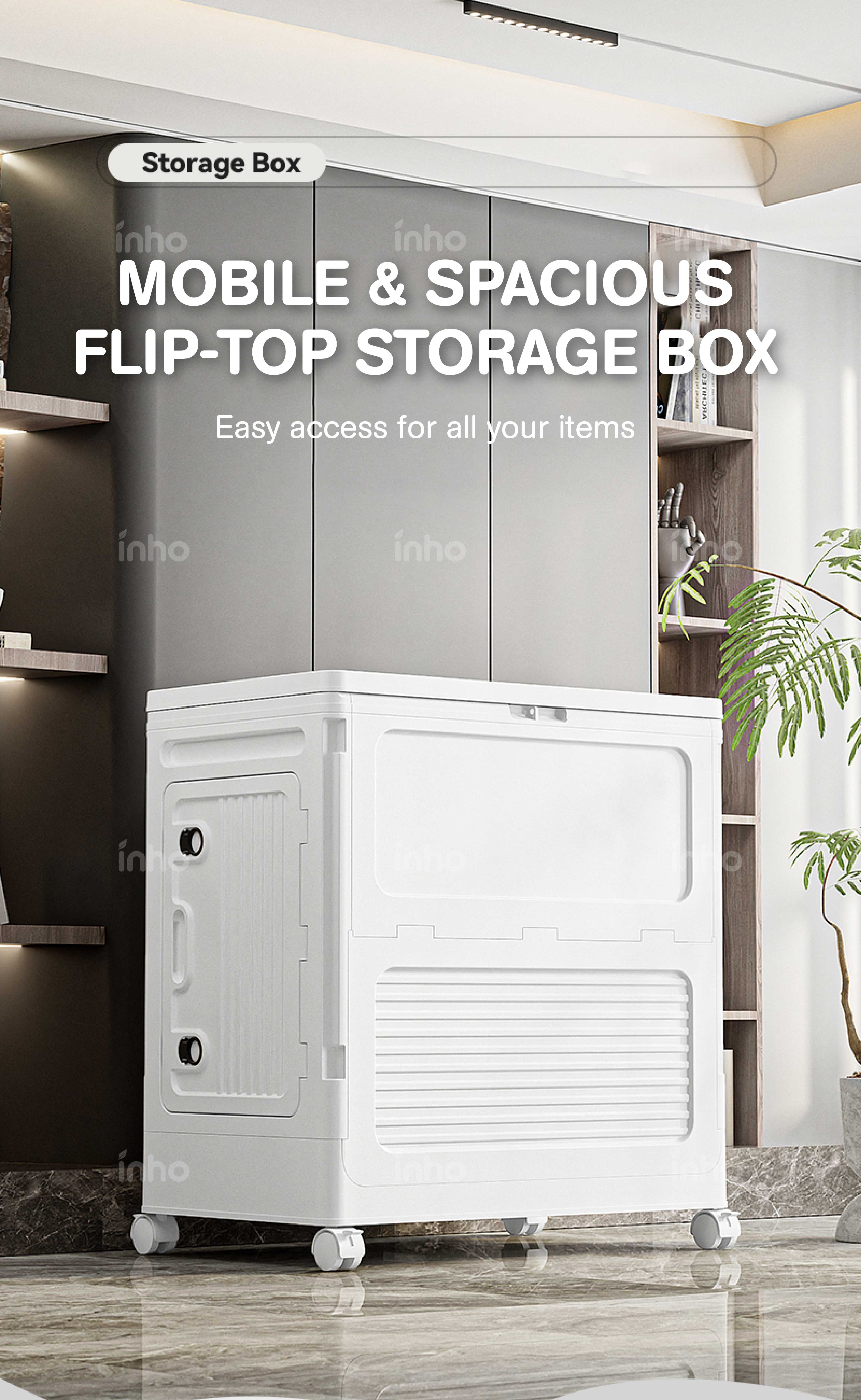 INHO L56cm Multipurpose Top Flip Storage Box Foldable Storage Cabinet ...