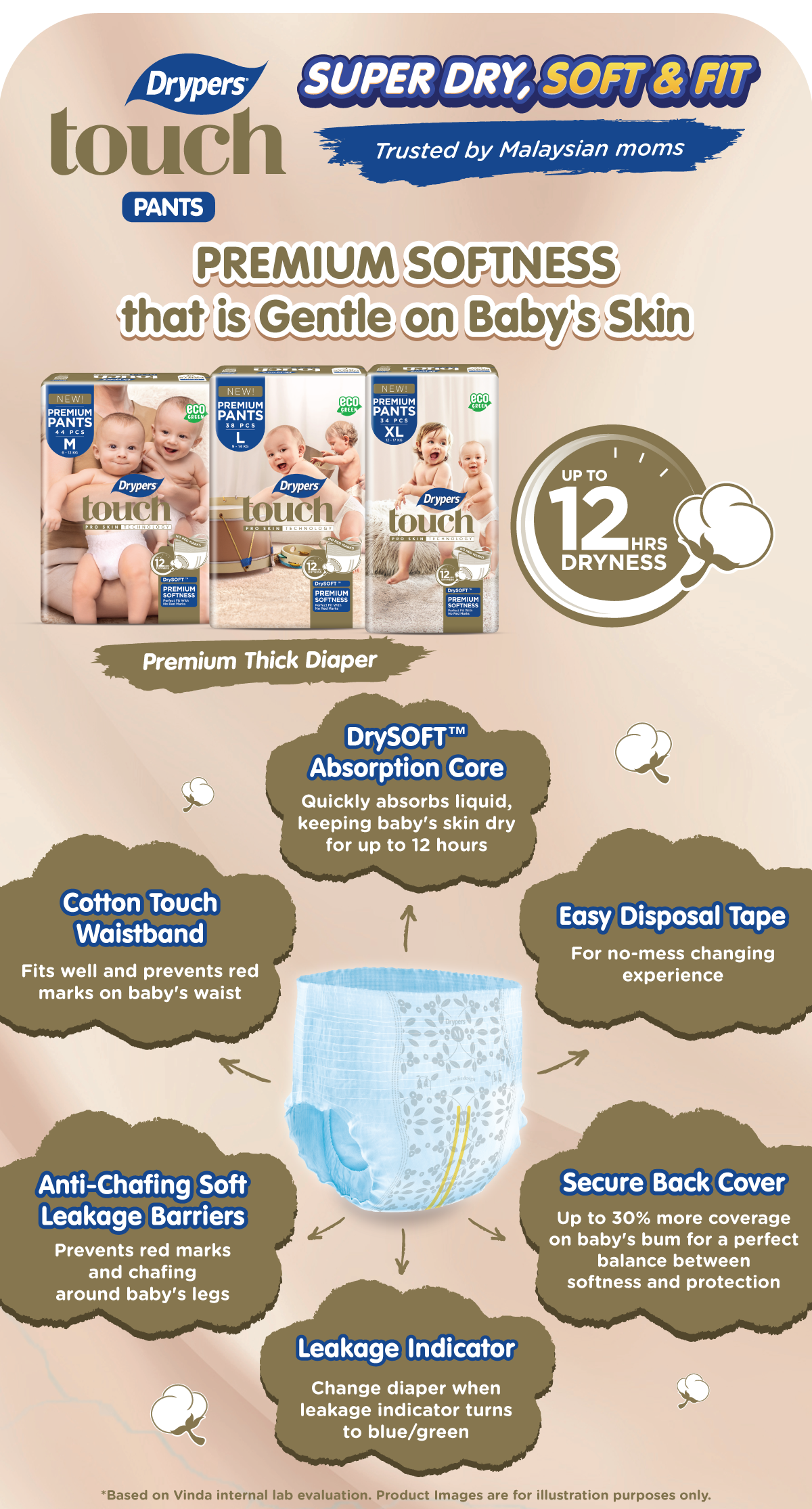 Drypers Touch Pants Baby Pants Diapers M44/ L38/ XL34/ XXL30 (4 Packs ...