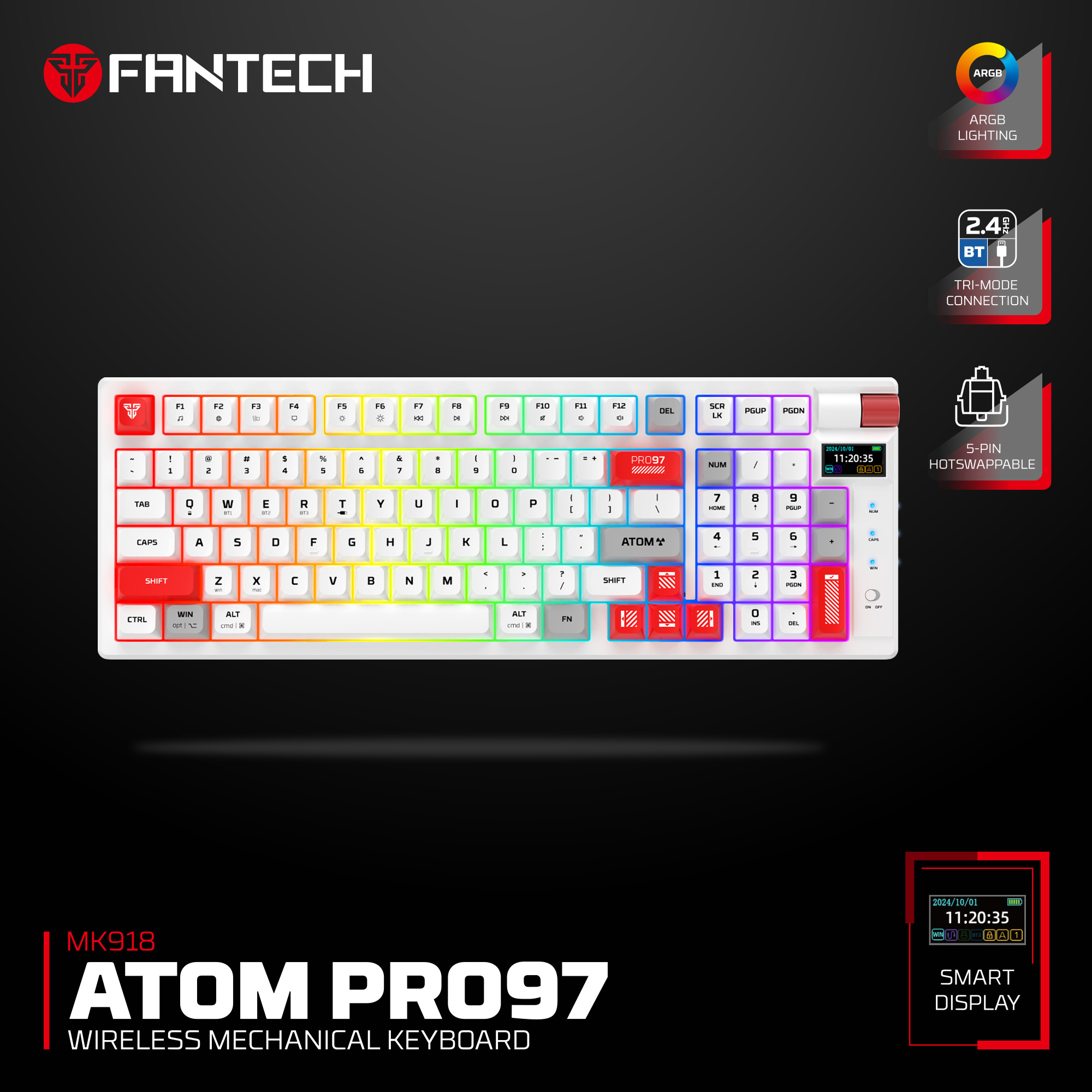 Fantech MK918 ATOM PRO97 Wireless Mechanical Keyboard Tri-Mode ...