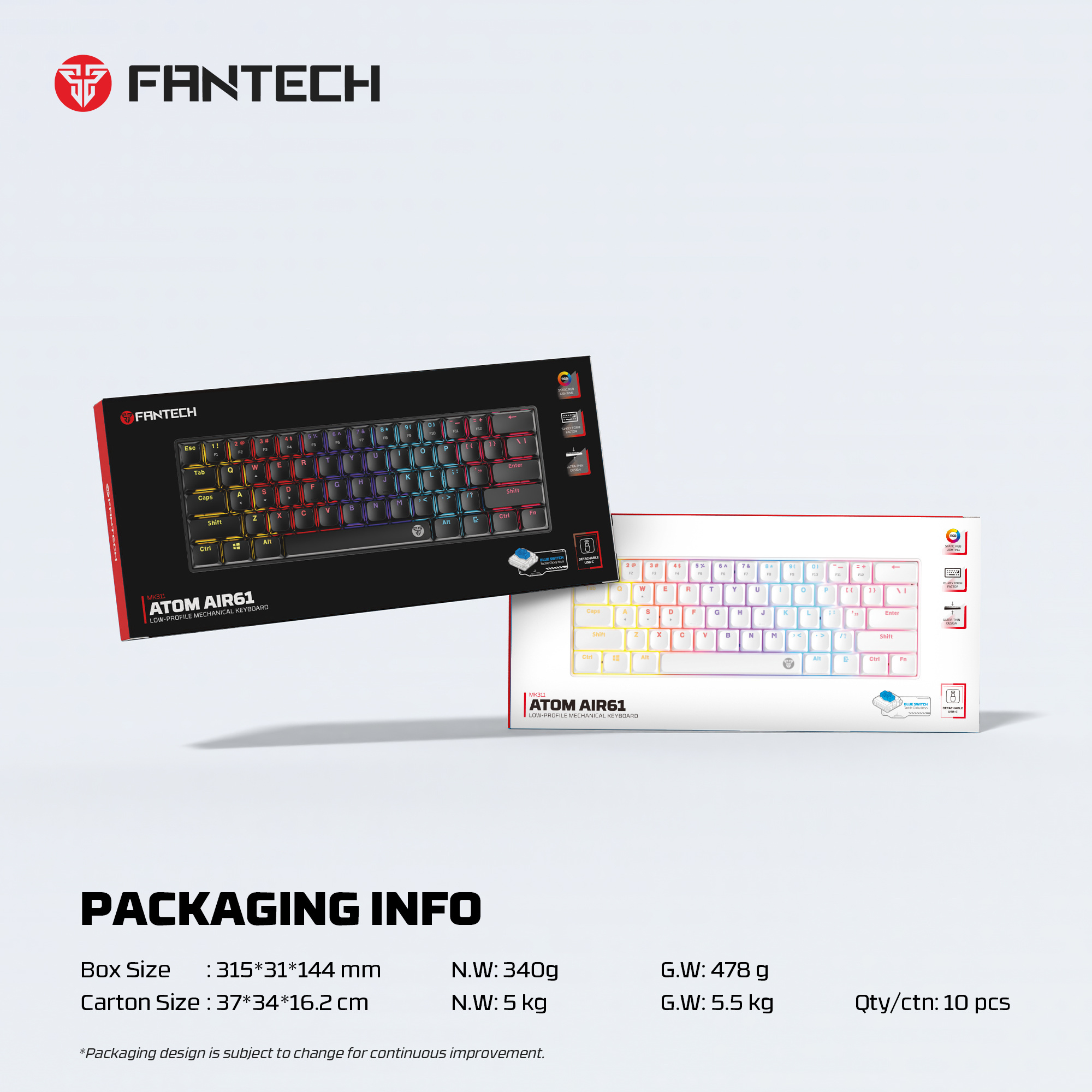 Fantech MK314 ATOM AIR108 Low-Profile Mechanical Keyboard Ultra-Thin ...
