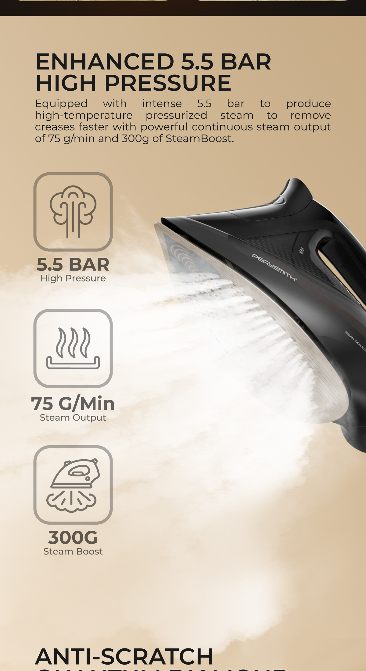 PerySmith E300 Pro Max Anti Burns Guaranteed Steam Iron Steamcare ...