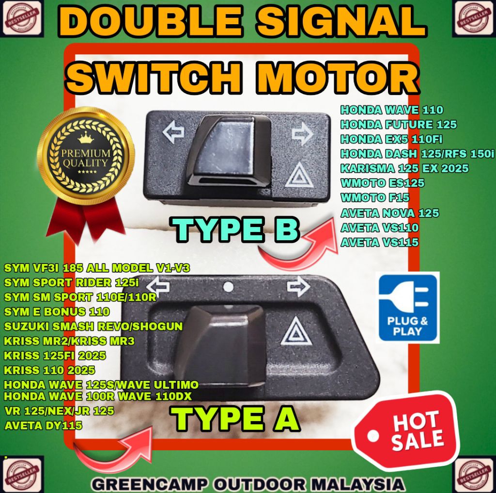 DOUBLE SIGNAL MOTOR SYM VF3I 185 VFE SM SPORT 110 AVETA NOVA WMOTO F15 ...